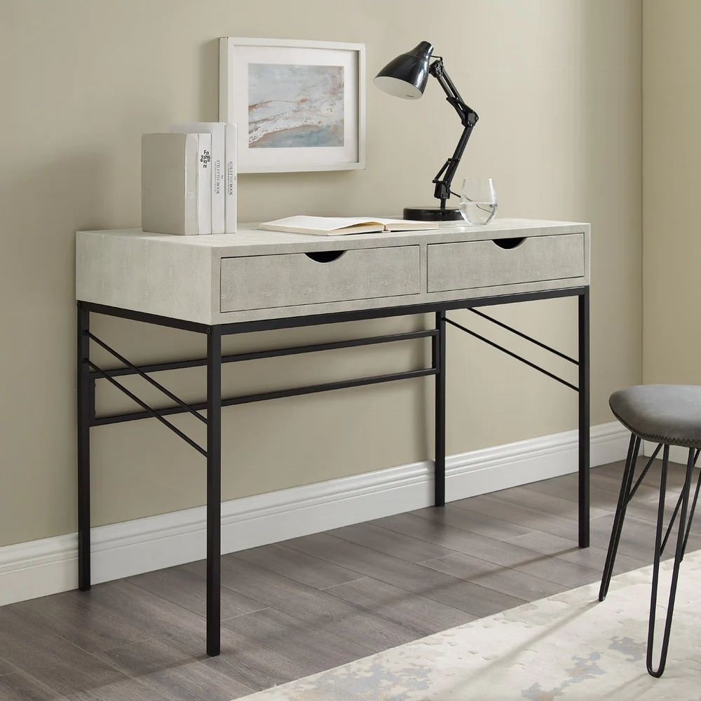Mercer41 Contemporary Faux Shagreen Writing Desk - Off White | Wayfair