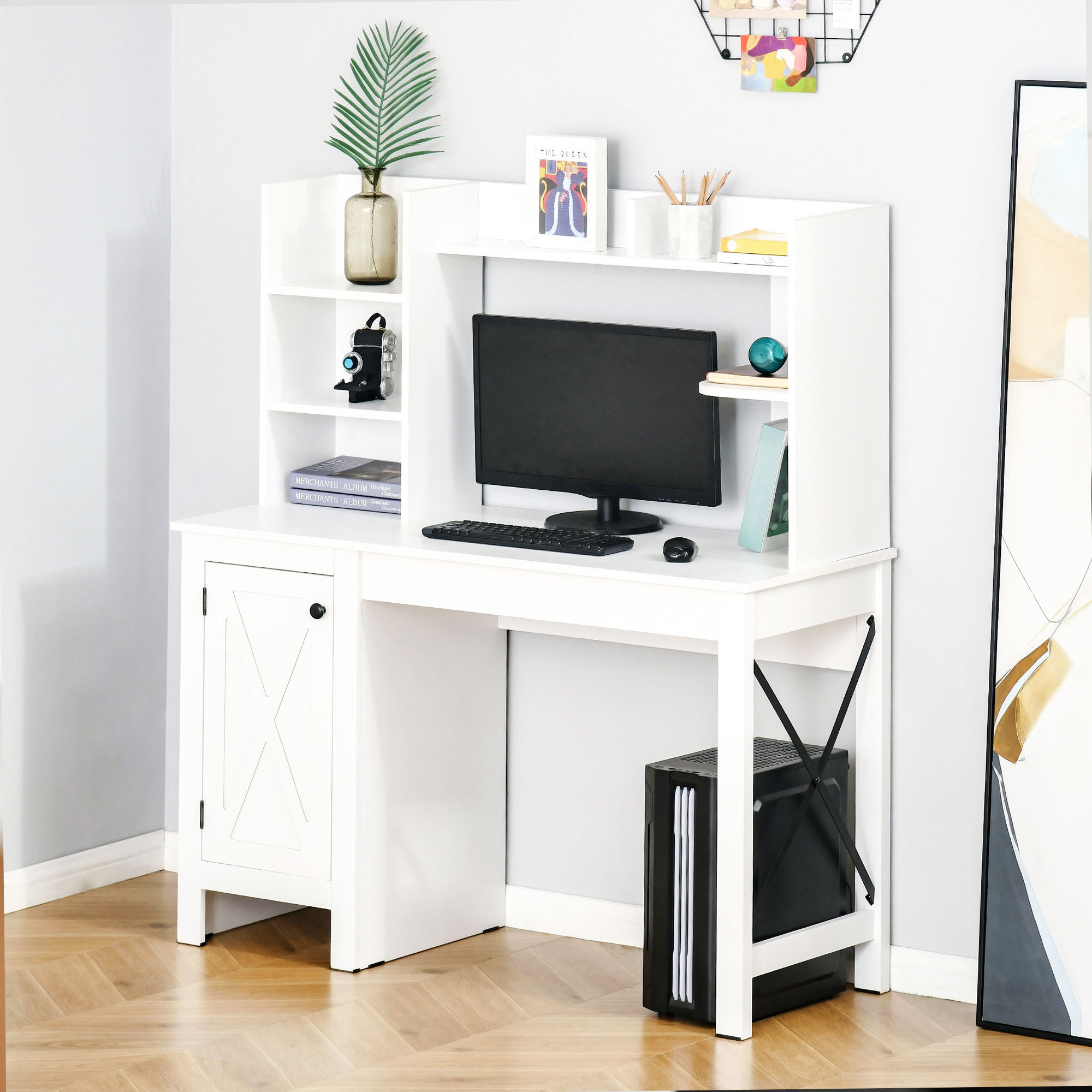 Lark Manor Homcom Farmhouse Computer Desk With Hutch And Cabinet ...