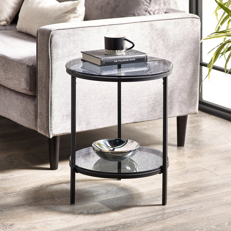 17 Stories CHICAGO CIRCULAR LAMP TABLE WITH SHELF - SMOKED GLASS ...