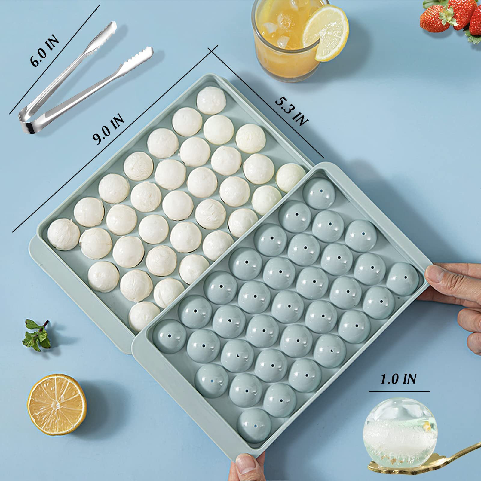 Prep & Savour Round Ice Cube Trays For Freezer With Cover & Bin, 3 ...