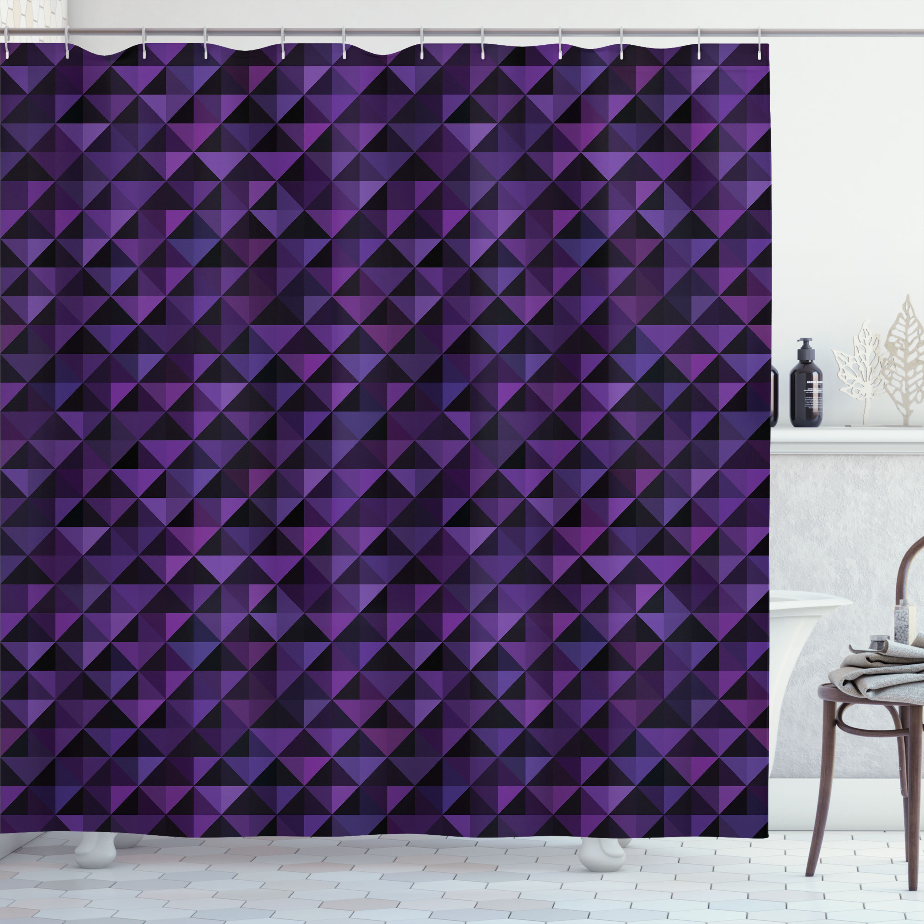 East Urban Home Geometric Shower Curtain Squares and Triangles Purple ...