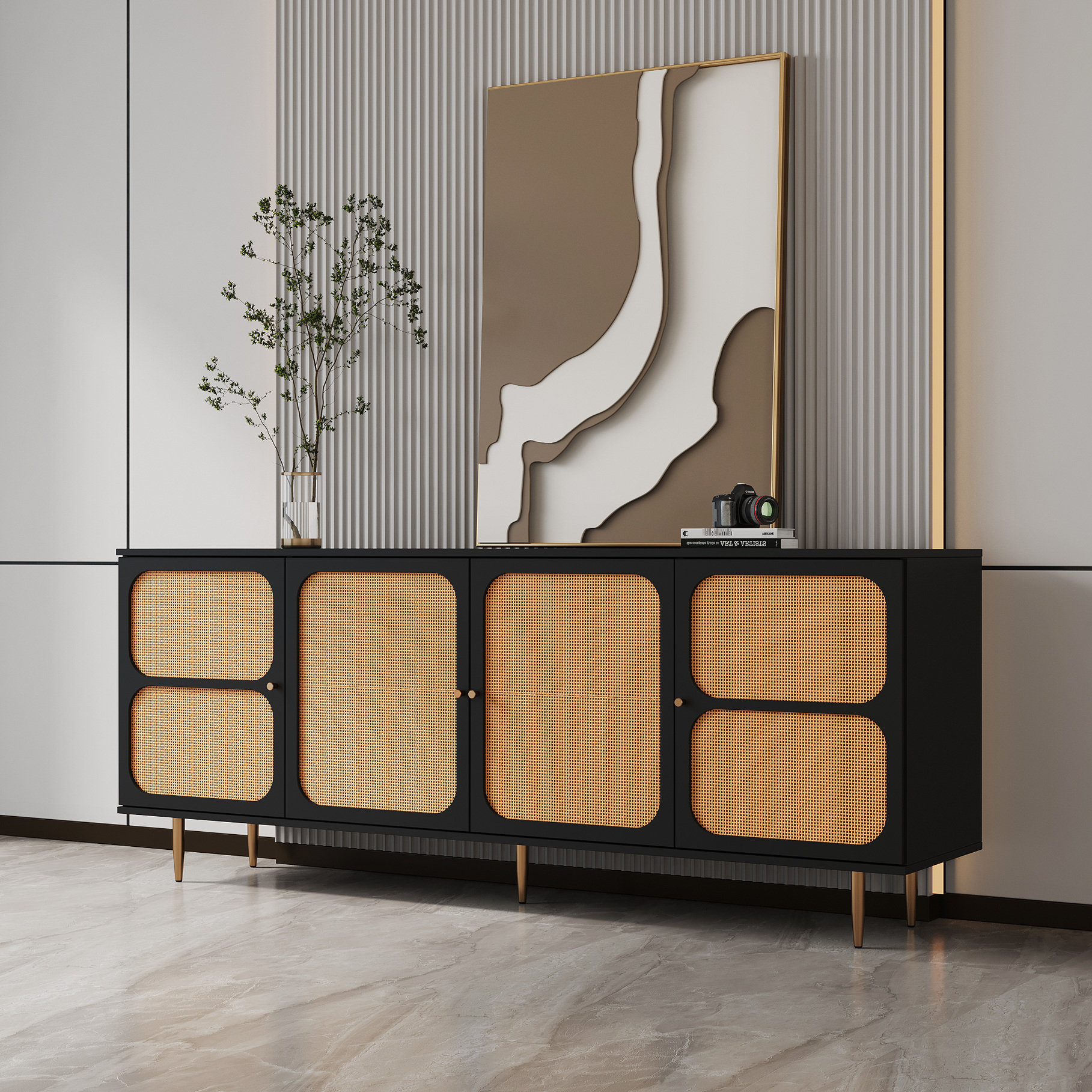 George Oliver Sideboard Buffet - Black Cabinet With Adjustable Shelves ...