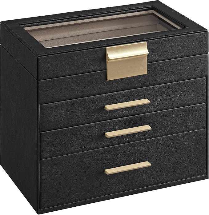 Mercer41 Glass-covered jewelry box, 4-layer jewelry organizer, 3 ...