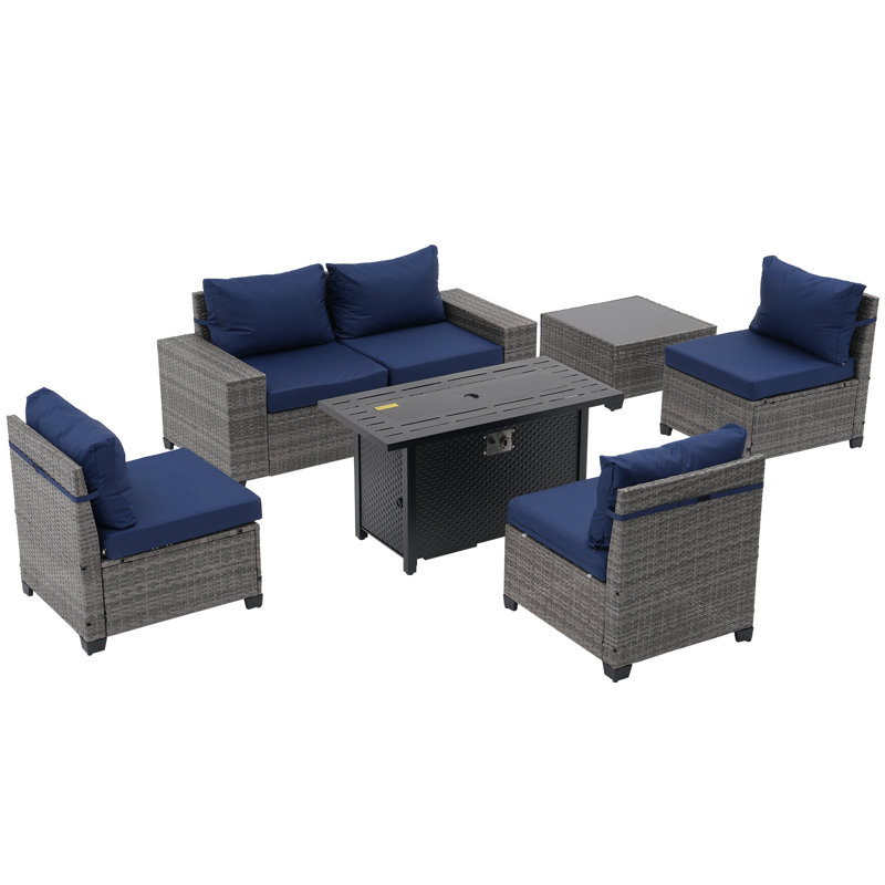 Latitude Run® PE Wicker Rattan Outdoor Conversation Set With Table ...