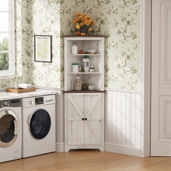 Gracie Oaks Tall Corner Cabinet, Farmhouse Storage Cabinet With Barn ...