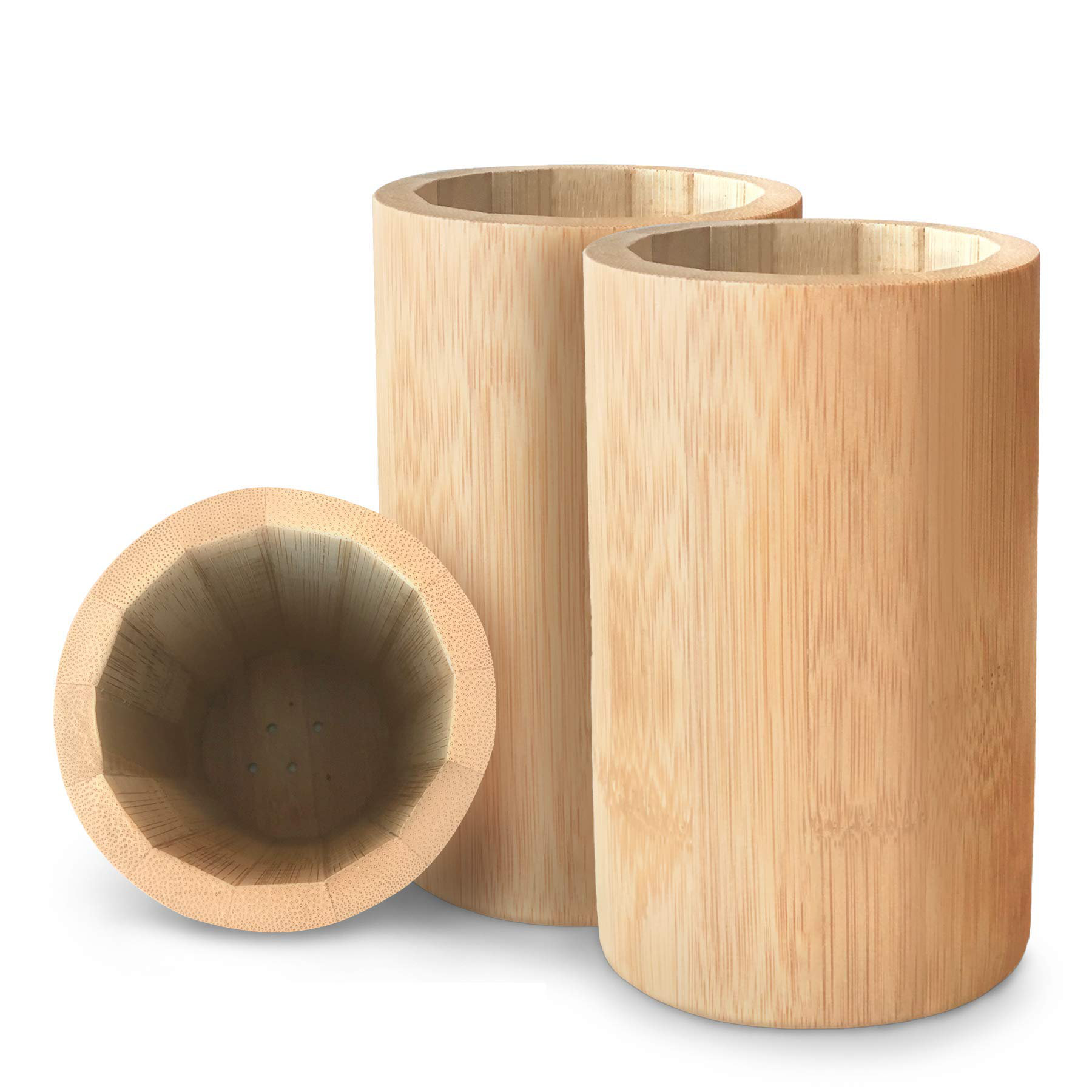 Hokku Designs 3-Pack Bamboo Pen Holder Toothbrush Holder, Cylindrical ...