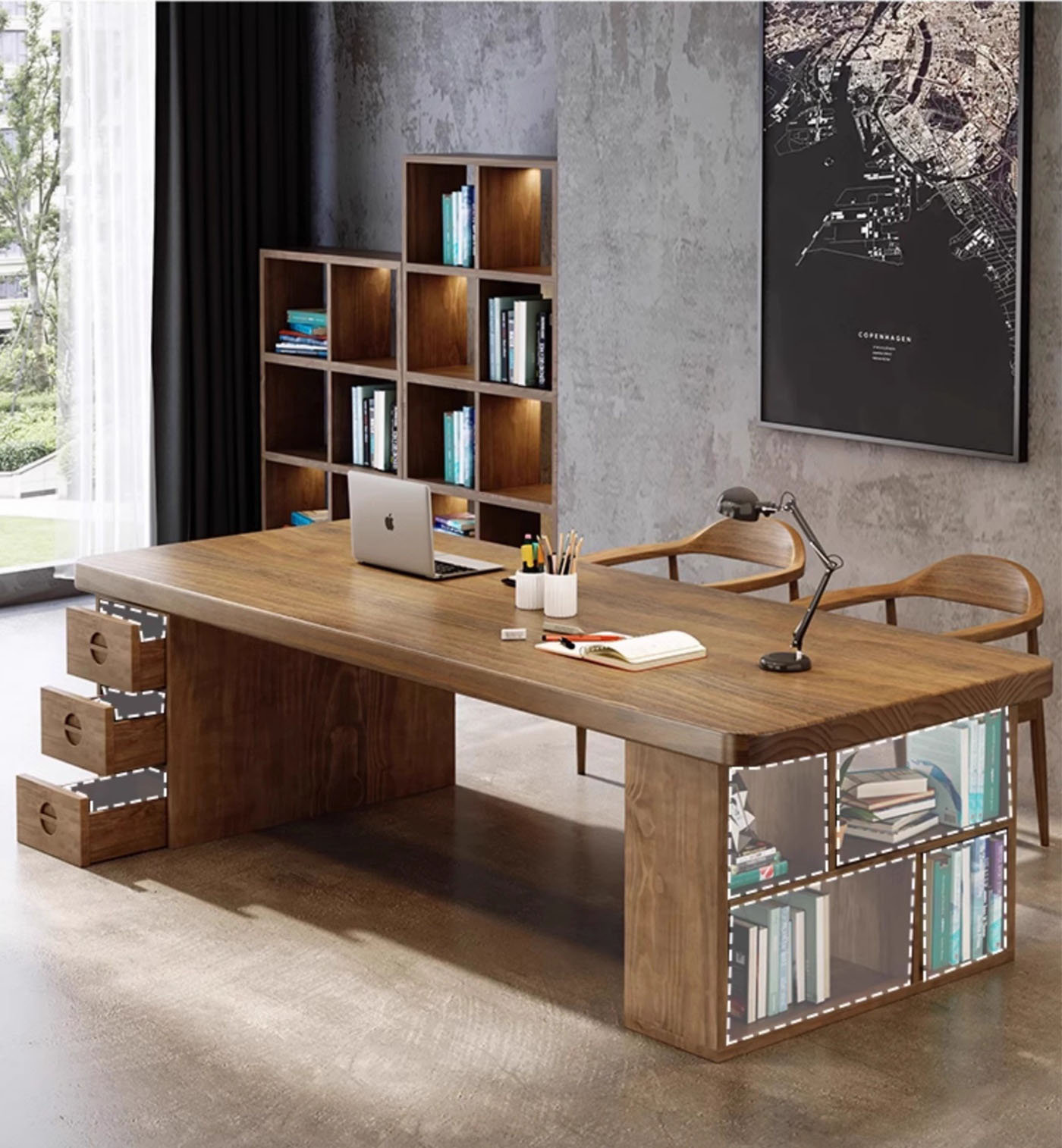 Ebern Designs Scandinavian Living Room Desk & Bookshelf Combo | Wayfair