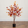Primrue 4ft. Pre-Lit Autumn Eucalyptus Artificial Fall Tree with 160 ...