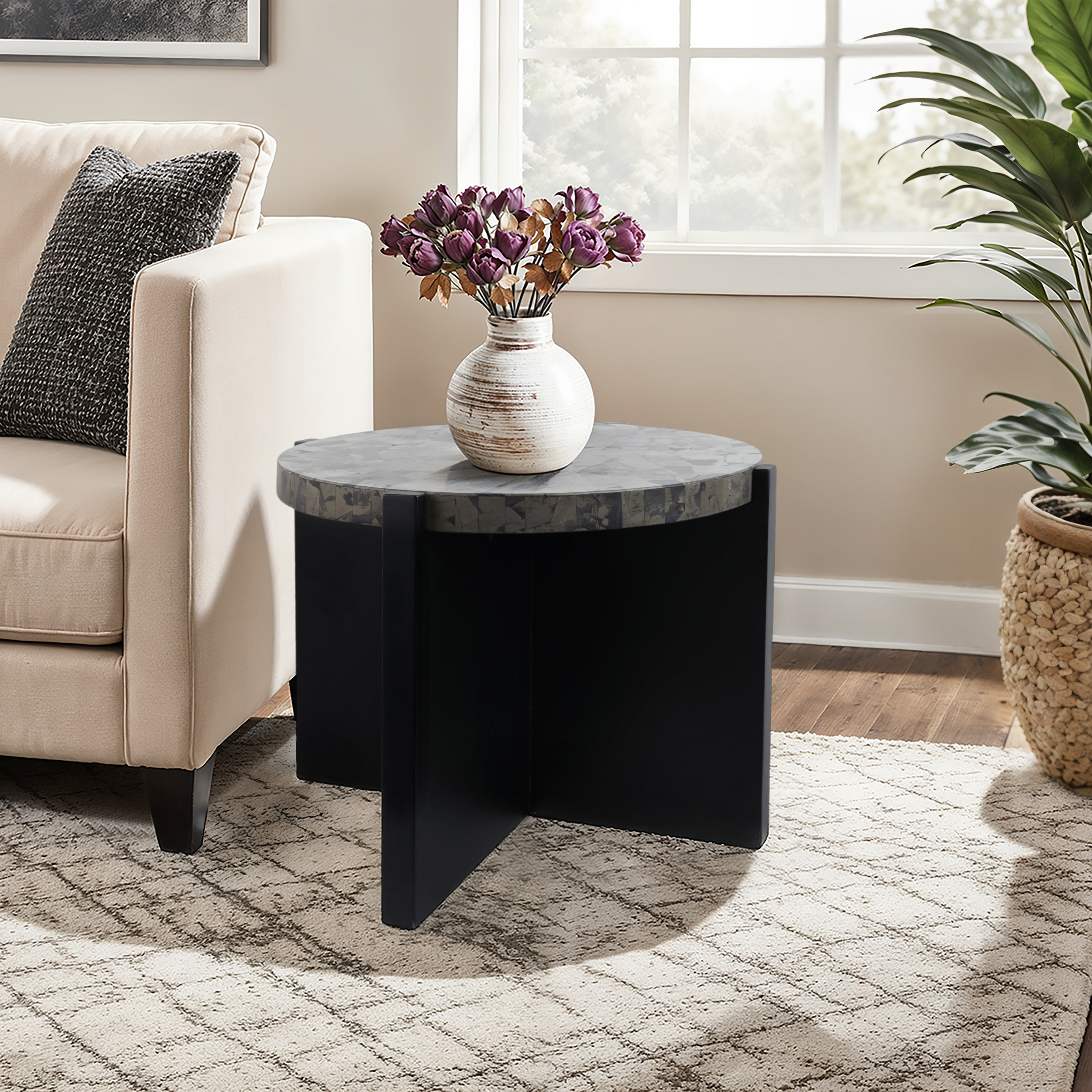 Sagebrook Home 24" Livio Pyrite Semi-Precious Stone&Wood Accent Table ...