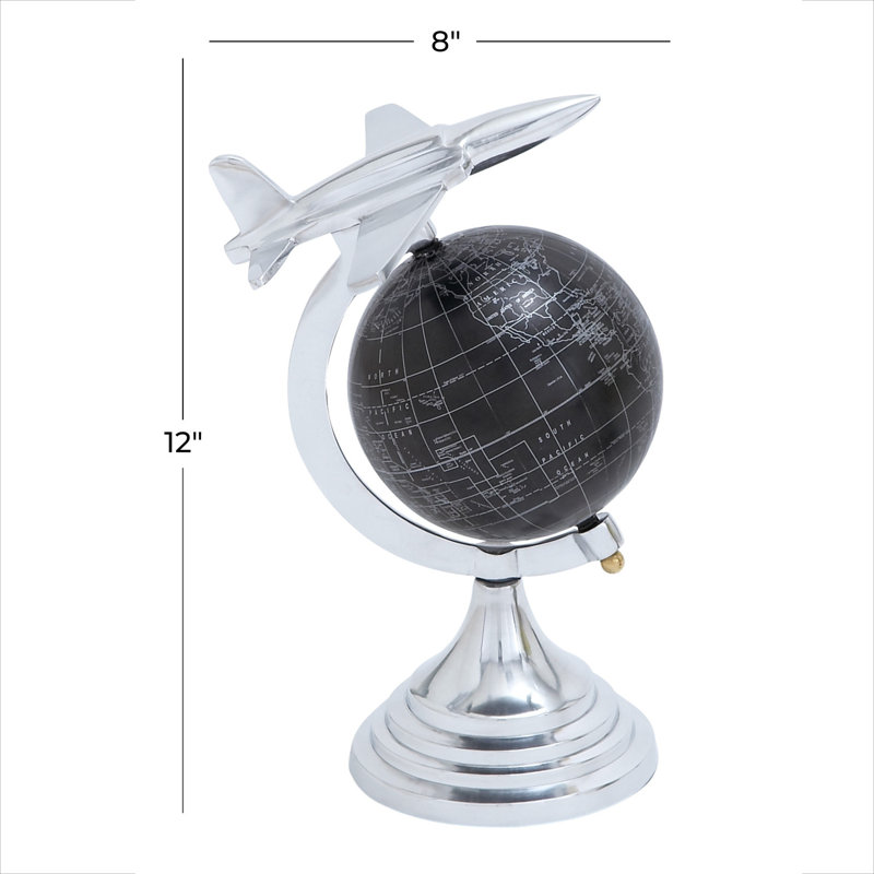 Williston Forge Aluminum Metal World Map Airplane Educational ...