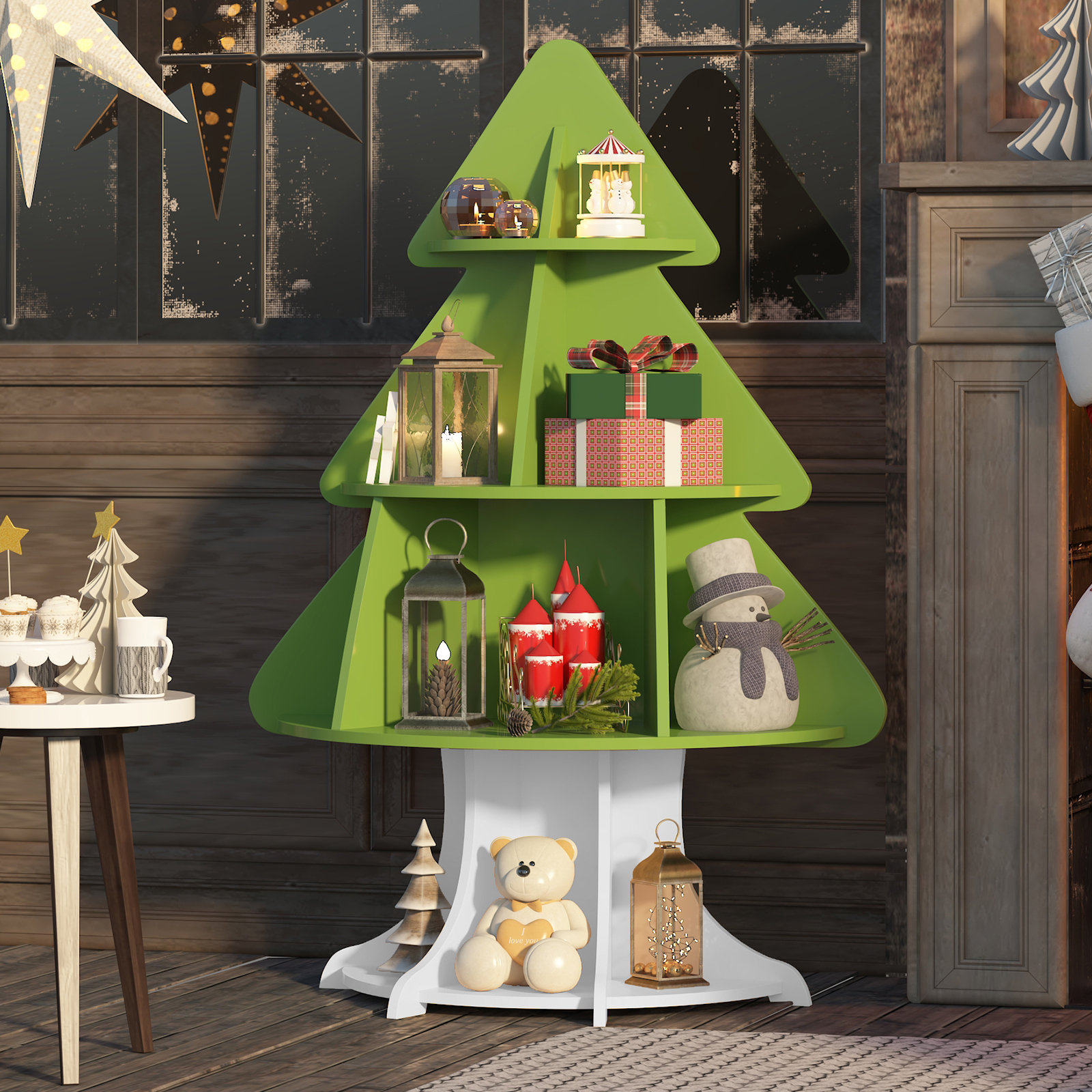 The Holiday Aisle® Laraya Bookcase Christmas Tree Bookshelf Storage ...