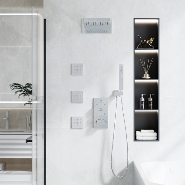 Homein Luxury Thermostatic 4-Function Shower System with Rainfall ...