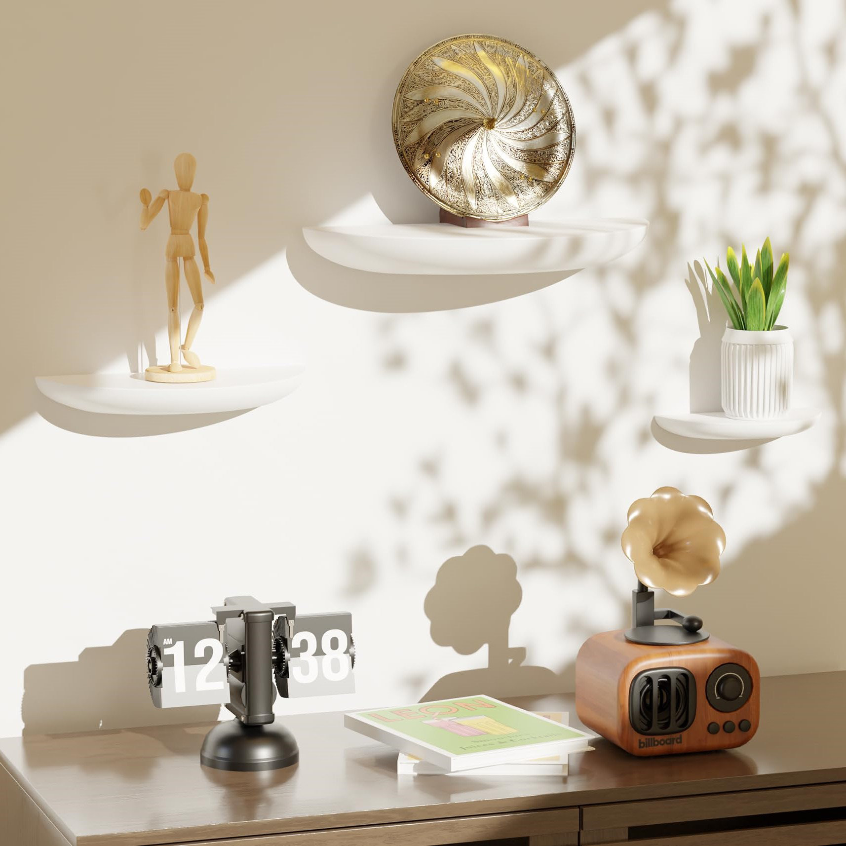 Latitude Run® 3 Pcs Solid Wood Half Round Floating Wall Shelves in ...
