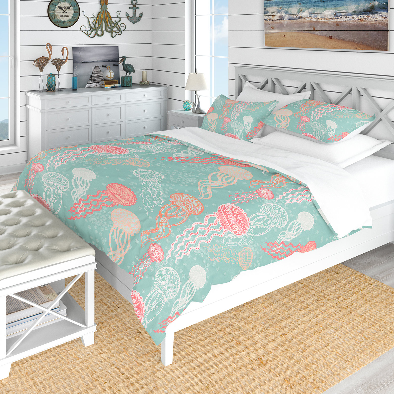 Design Art Jellyfish Pattern - Sea & Shore Animal Print Duvet Cover Set ...