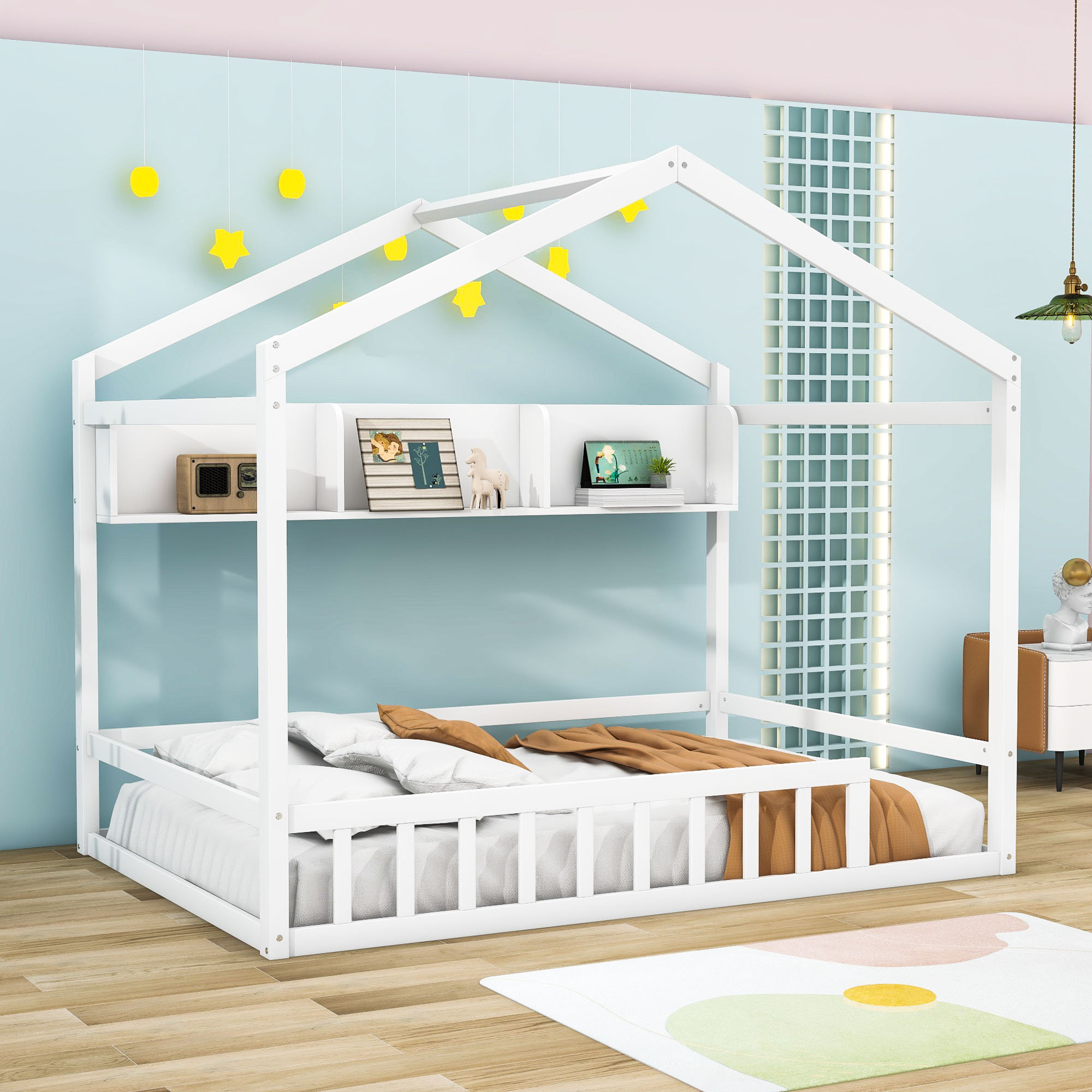 Harper Orchard Geiser Wood House Platform Bed with Shelves and ...