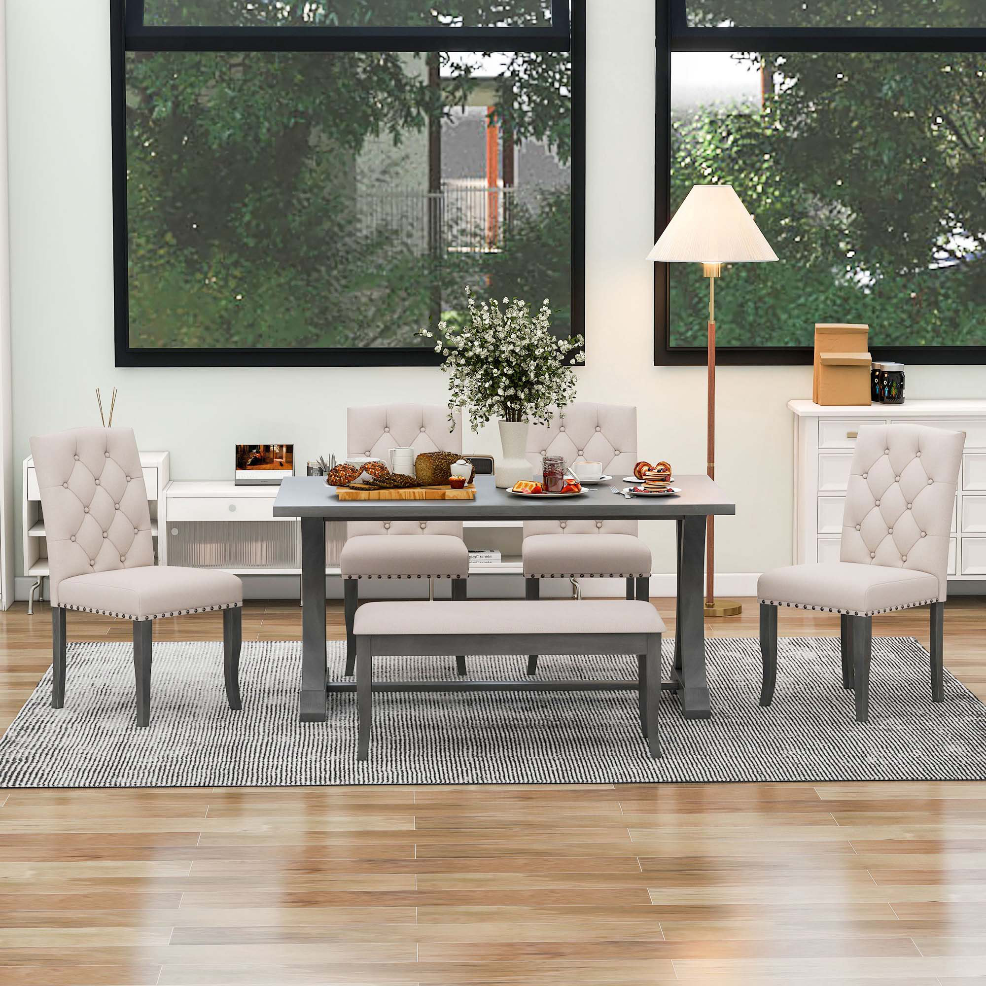 Lark Manor™ 6-Piece Farmhouse Dining Table Set,Rectangular Trestle ...
