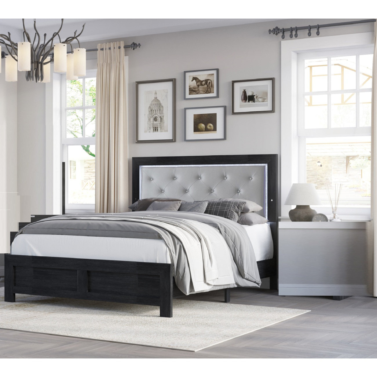 Brayden Studio® Modern Queen Panel Bed With Headboard Lighting Finish ...