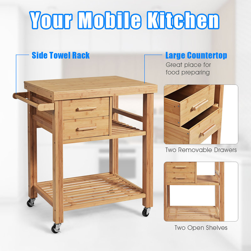 Loon Peak® Bamboo Kitchen Cart | Wayfair
