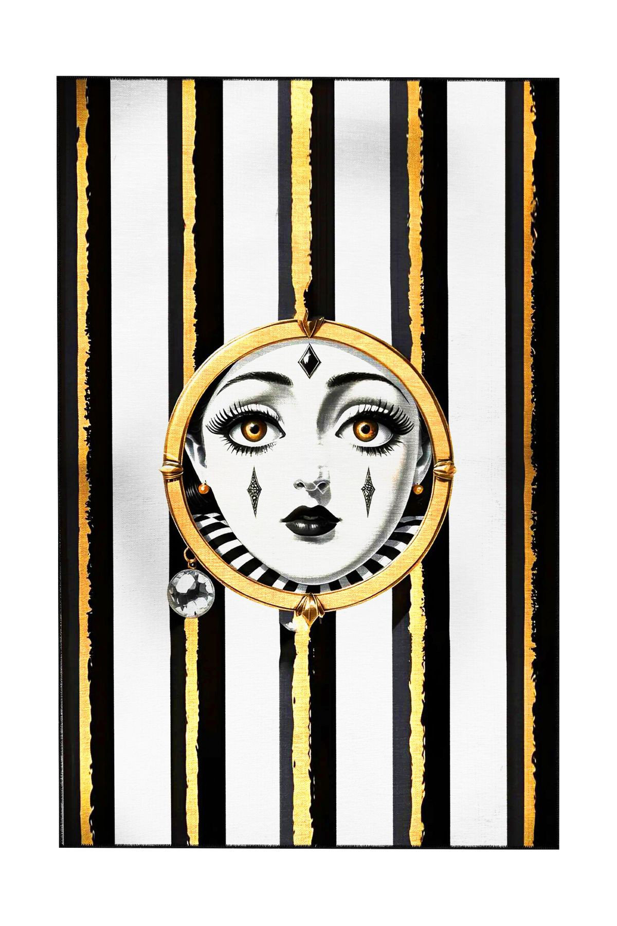 Orren Ellis Black Striped Themed Face Patterned Woven Base Washable Rug ...