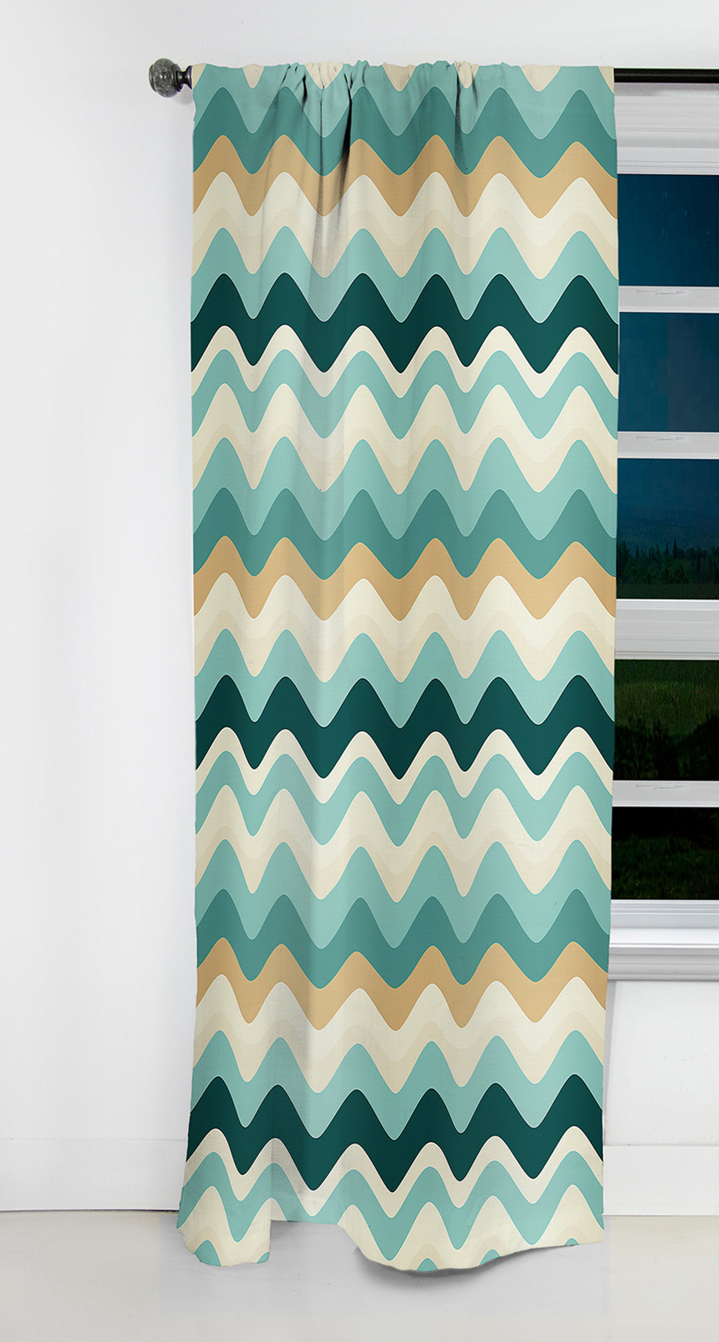 Design Art Green Serene Seashore Chevron Waves - Chevron Curtain ...