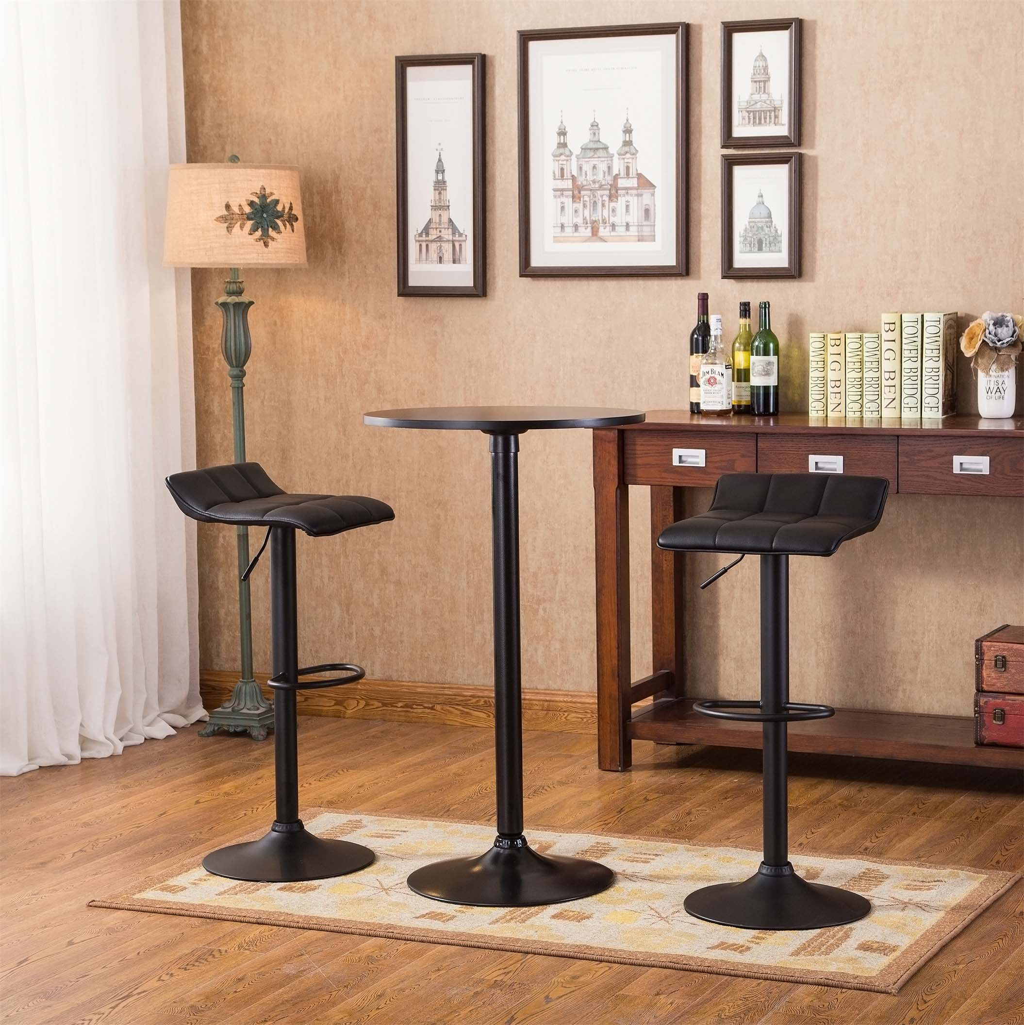 17 Stories Round Top with Leg And Base Metal Bar Table and Swivel ...