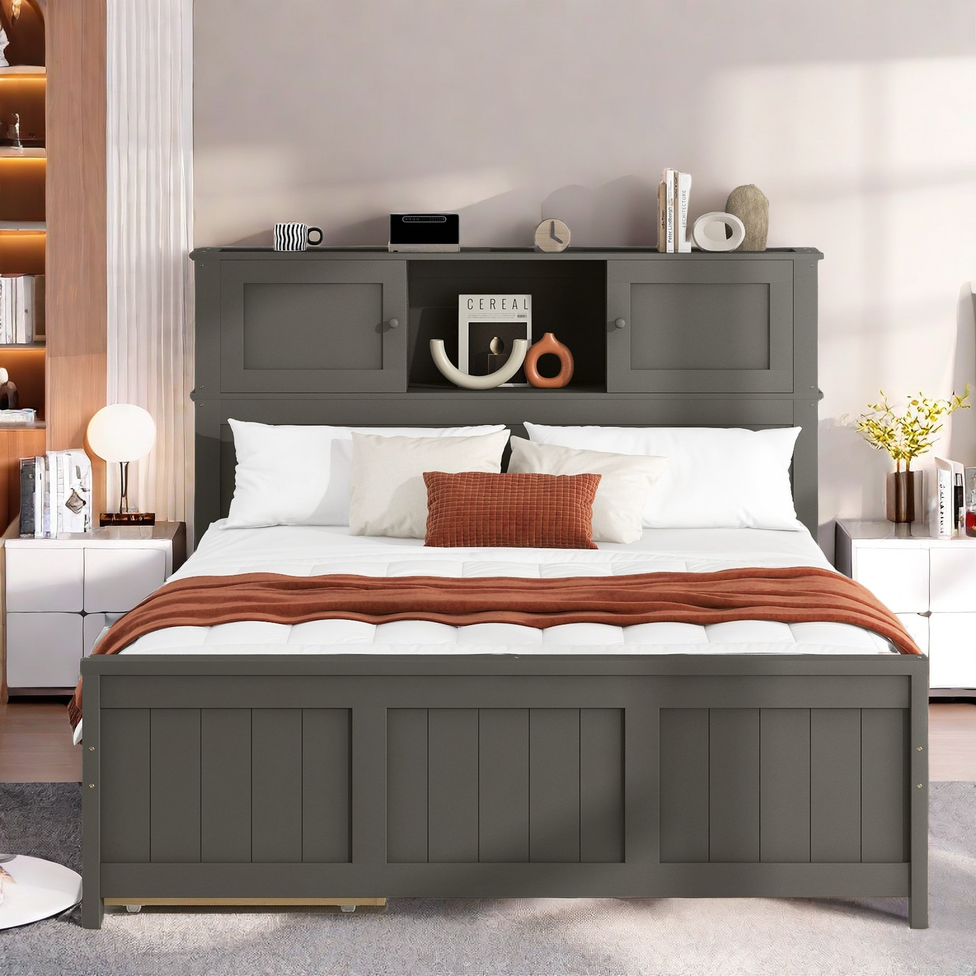 Lark Manor™ Classic Platform Bed With Storage Headboard, Sliding Door ...