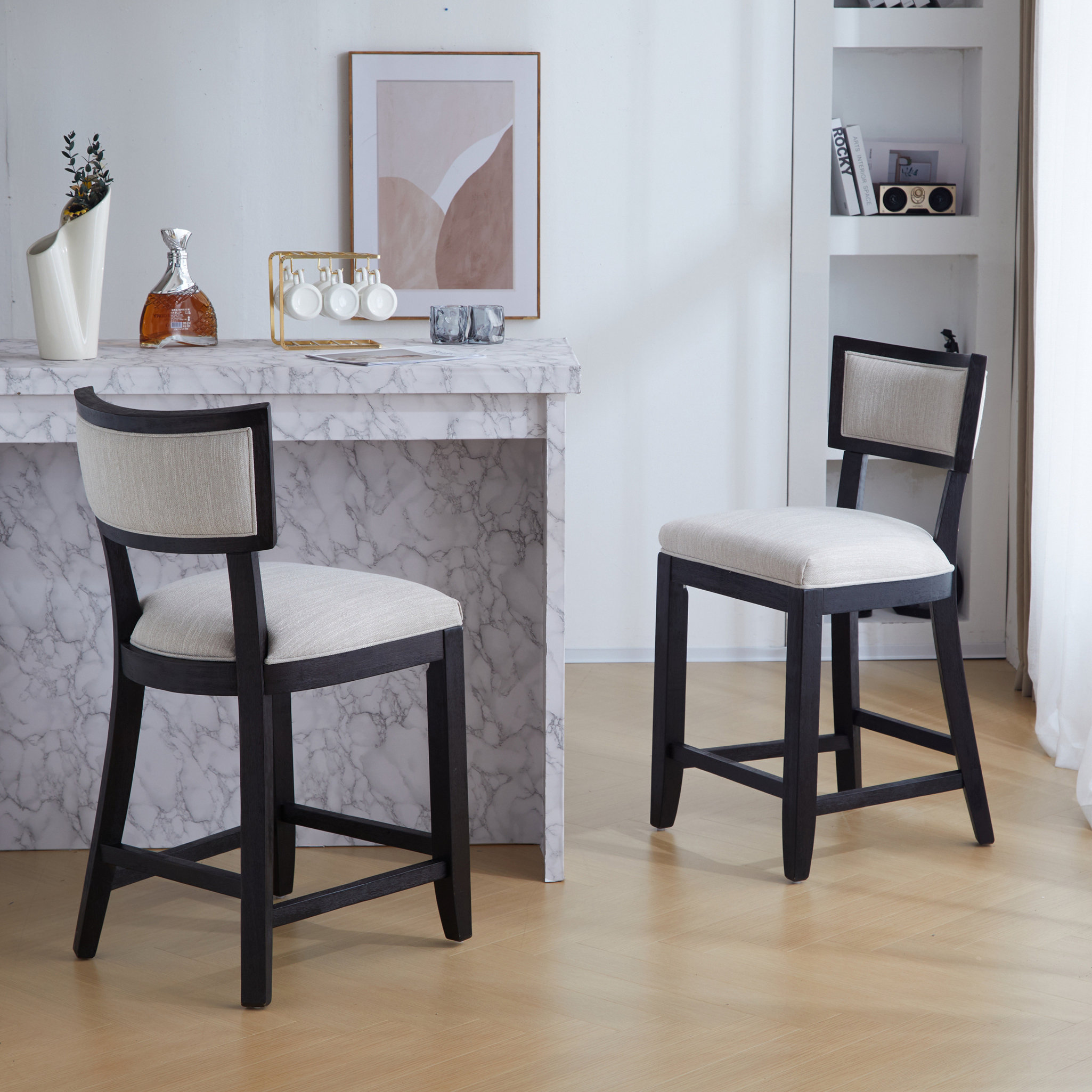 Gracie Oaks 26.5" Counter Stools Set Of 2, Upholstered Counter Height ...