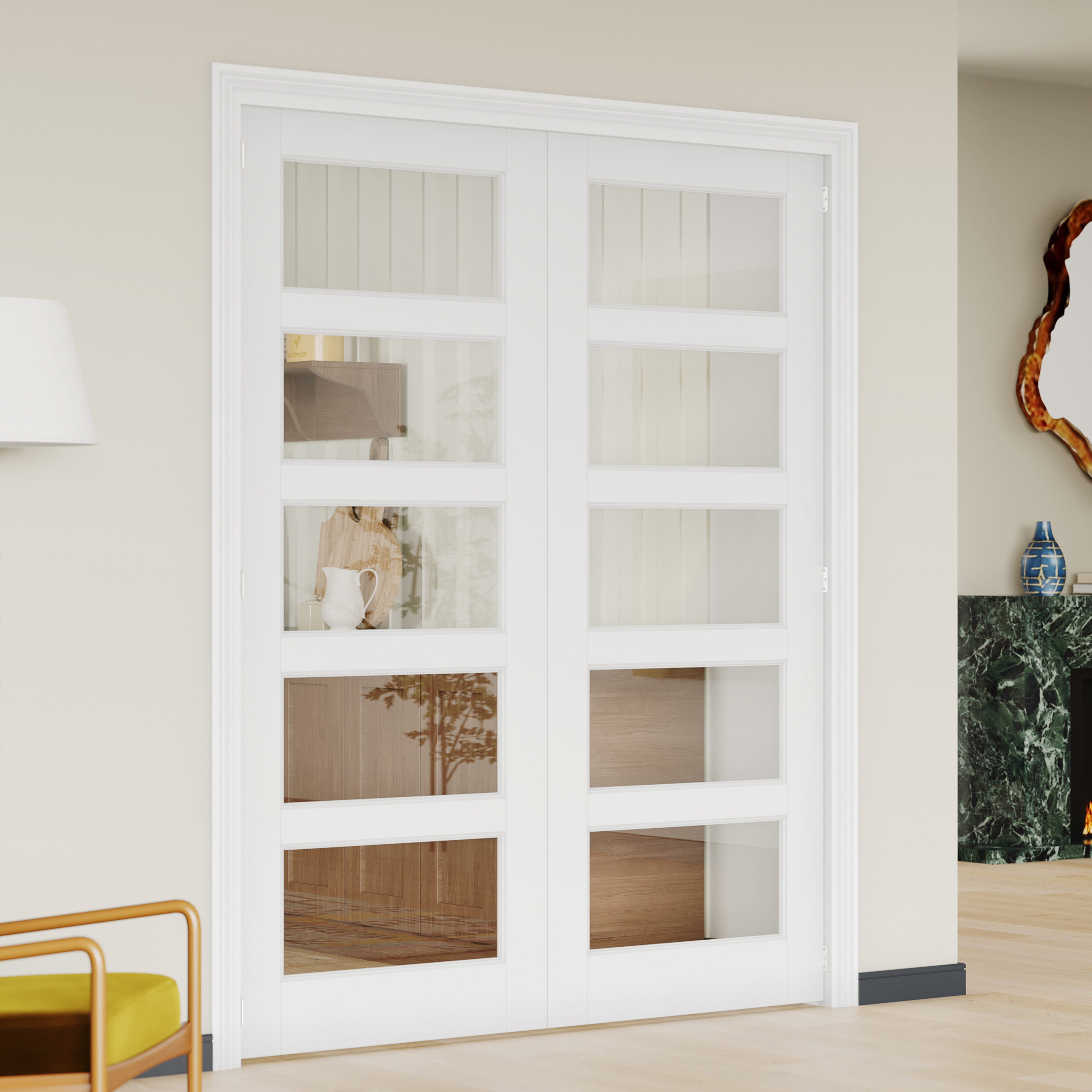 CHIC MODE Interior Double Door Set with Matching Frame – 5 Lite Clear ...