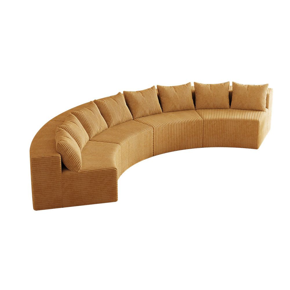 Orren Ellis Corduroy Curved Modular Sectional Sofa with Pillows | Wayfair