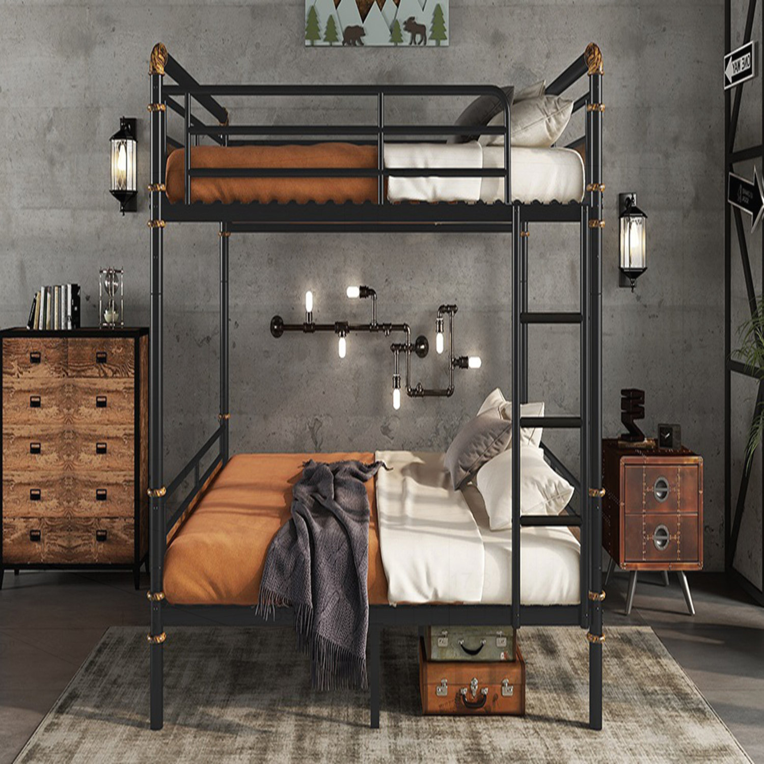 Mason & Marbles Versatile Industrial Metal Bunk Bed with Safety ...