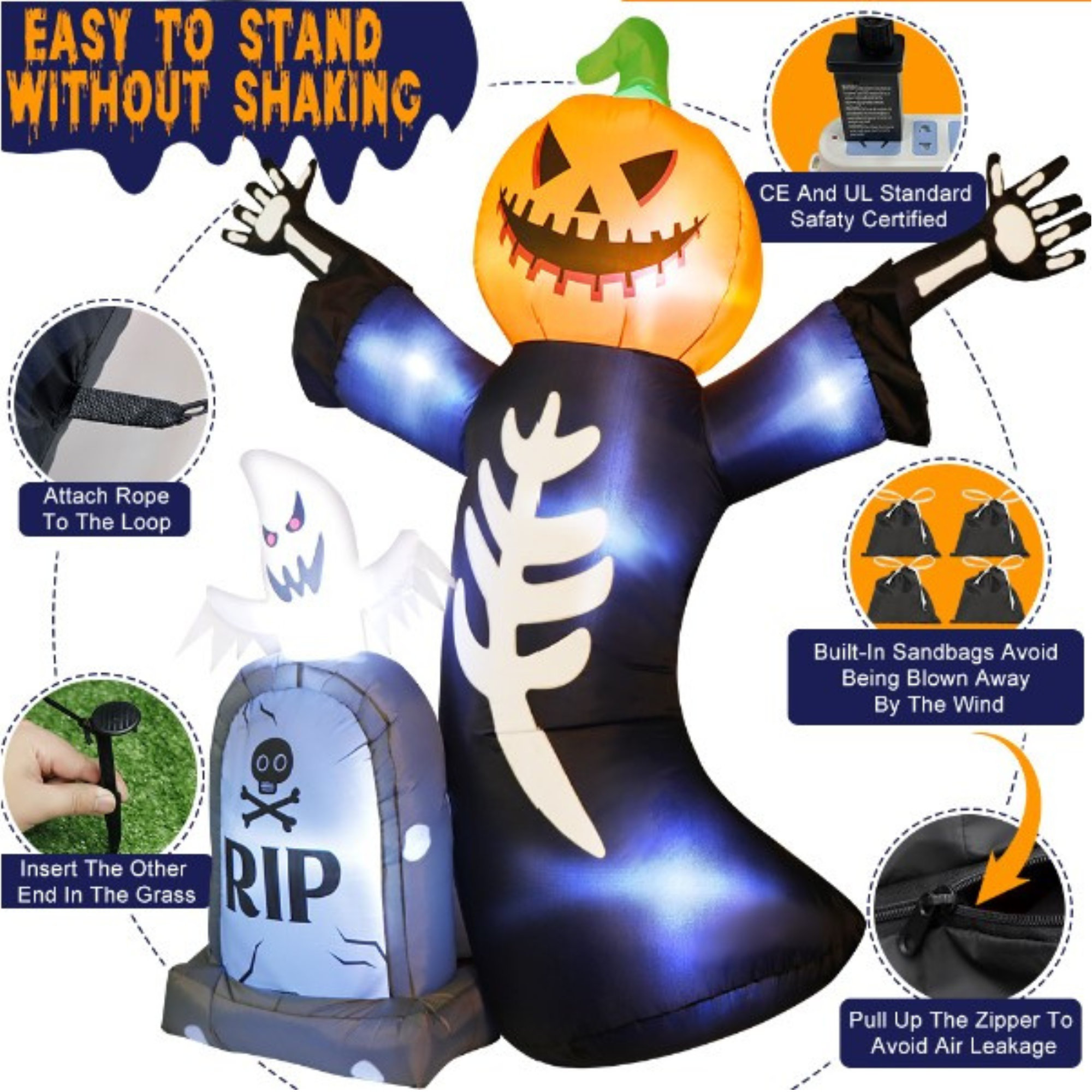 The Holiday Aisle® 8FT Halloween Inflatables Decor Blow Up Headless ...