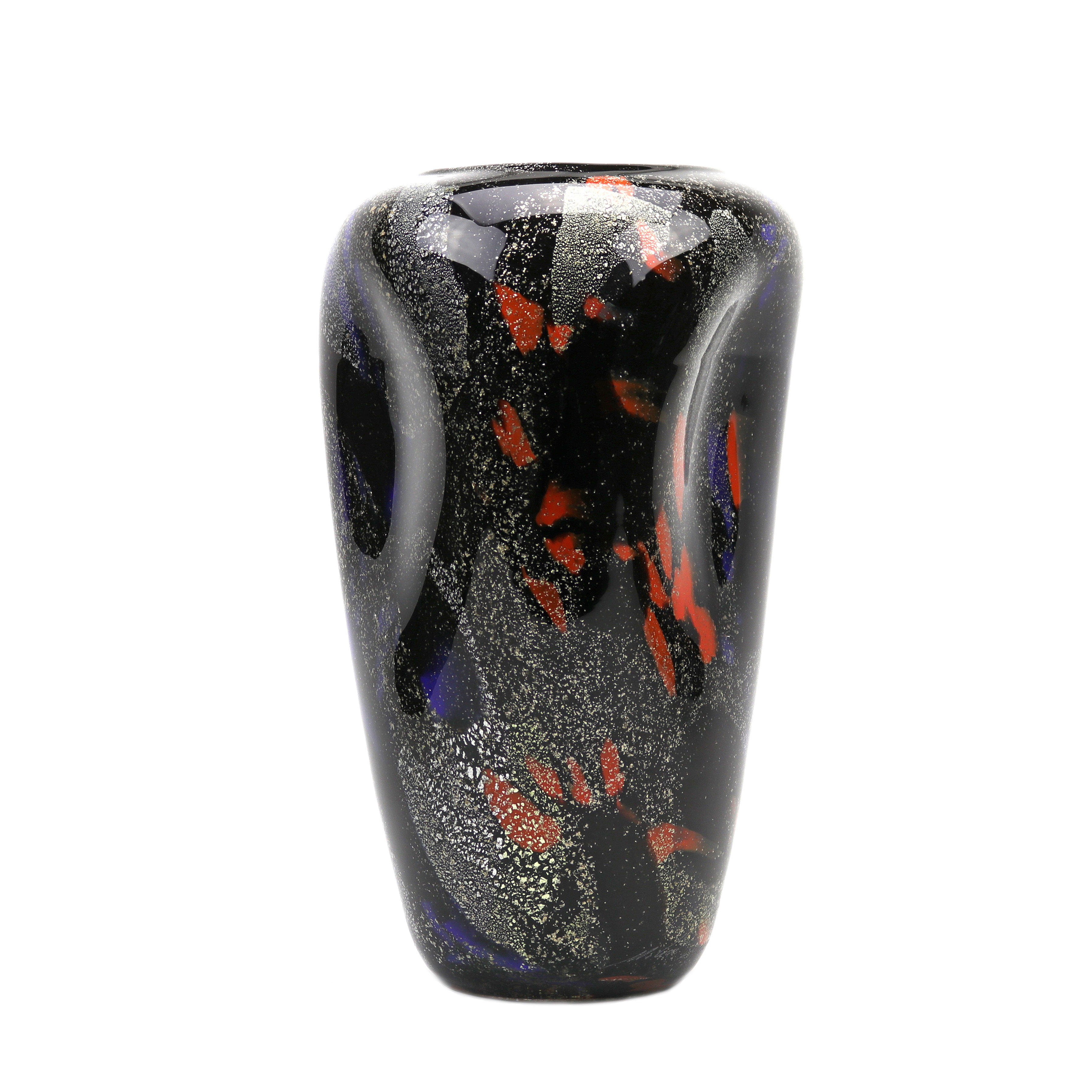 Murano Art Collection Torino Black/Blue/Orange 14.5'' Glass Table Vase ...