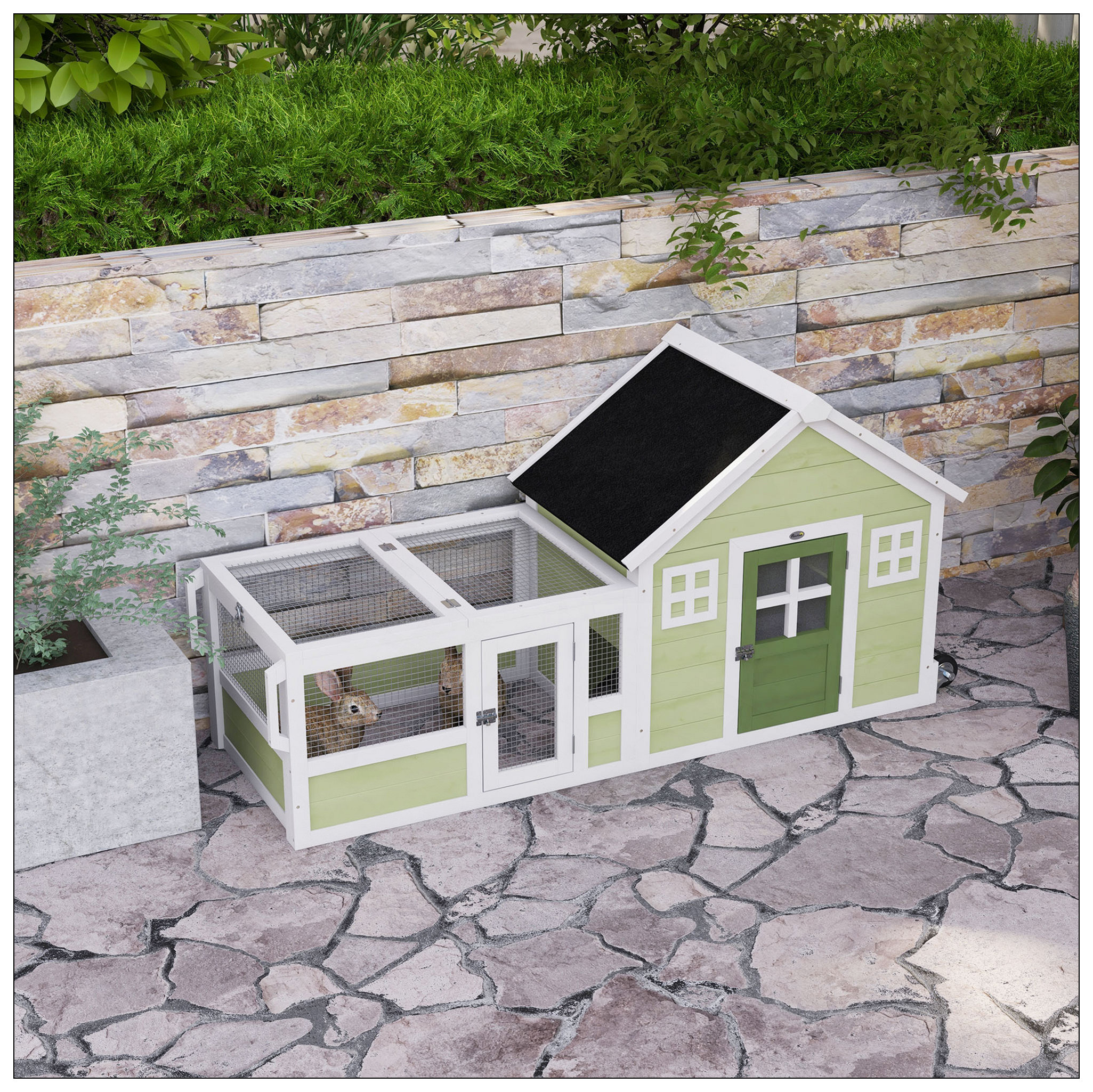 REDmintss Durable Wooden Rabbit Hutch With Asphalt Roof, Wheels, And ...