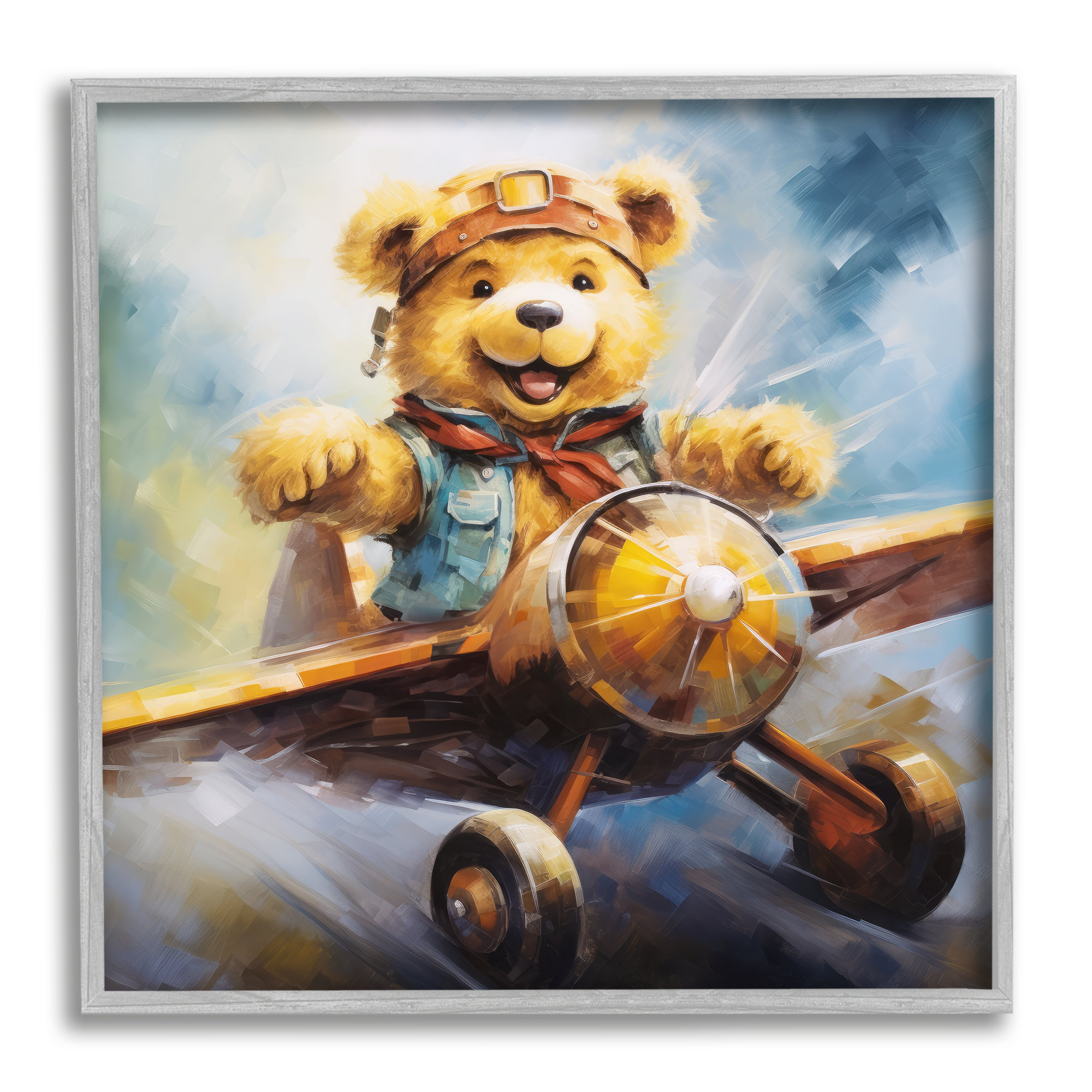 Stupell Industries Ba-973-Framed Pilot Bear With Airplane Framed On ...