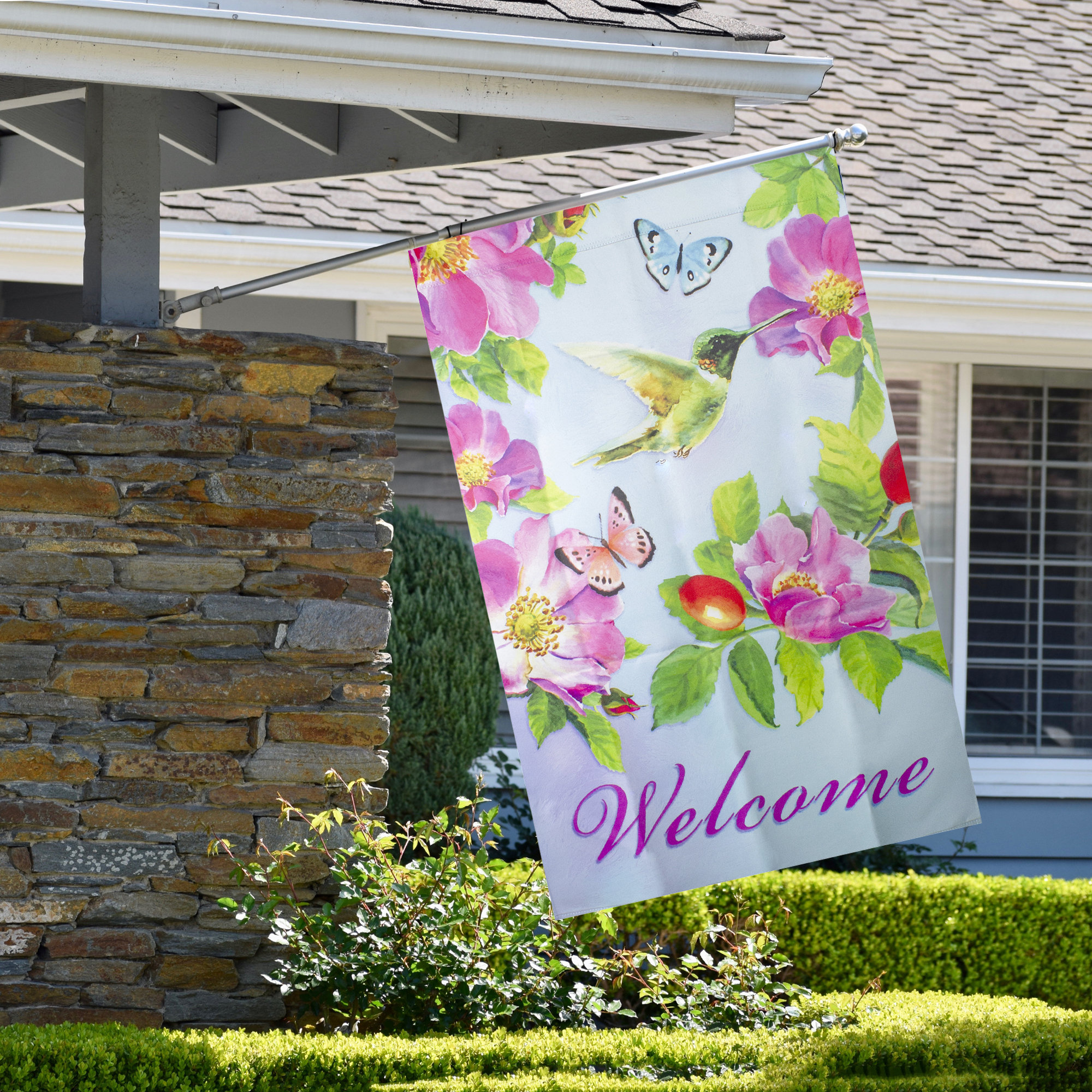 Northlight Seasonal Welcome Hummingbird Floral Outdoor Flag | Wayfair