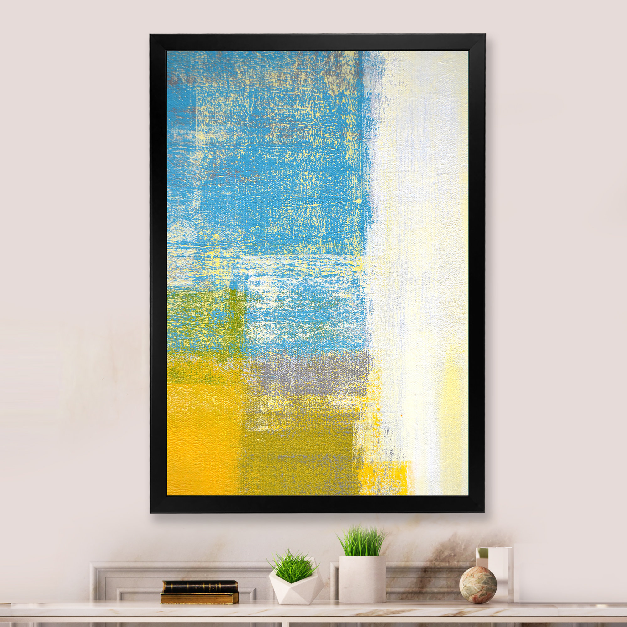 Wrought Studio™ Teal Meets Yellow Abstract Art - Picture Frame Print on ...