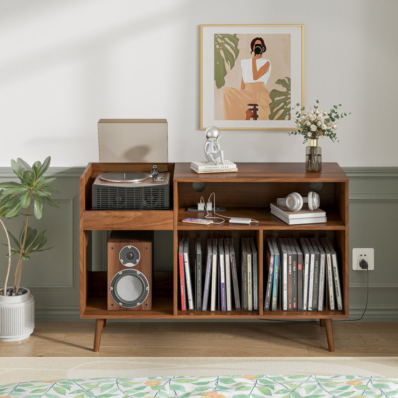 George Oliver Audio Rack, Record Player Stand With Charging Station ...