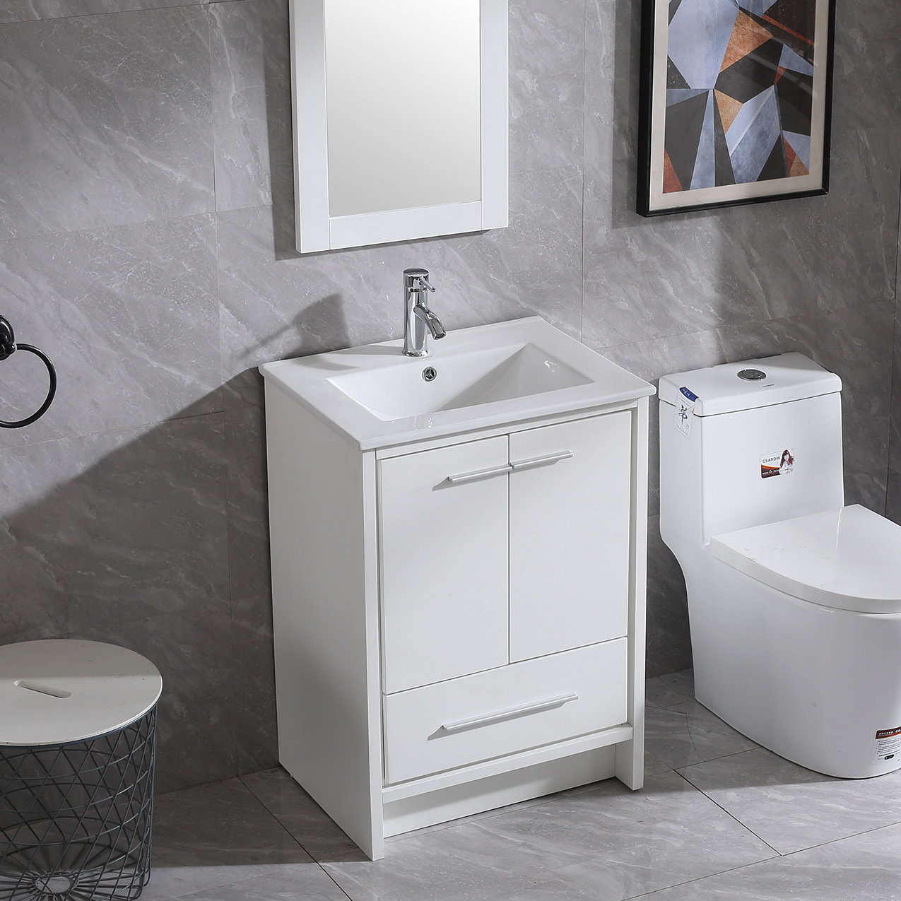 Wrought Studio™ Waddon 24" Single Bathroom Vanity Set with Mirror ...