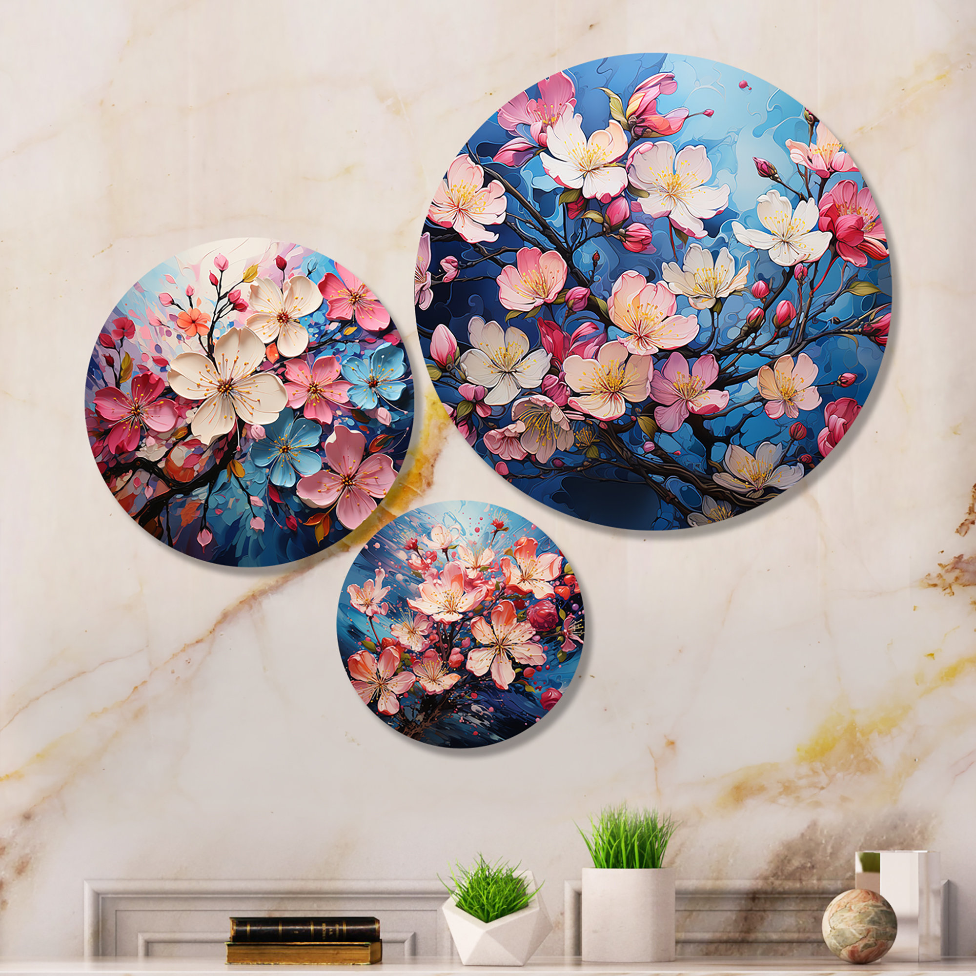 East Urban Home Apple Blossom Expressionist Burst IV On Metal 3 Pieces ...