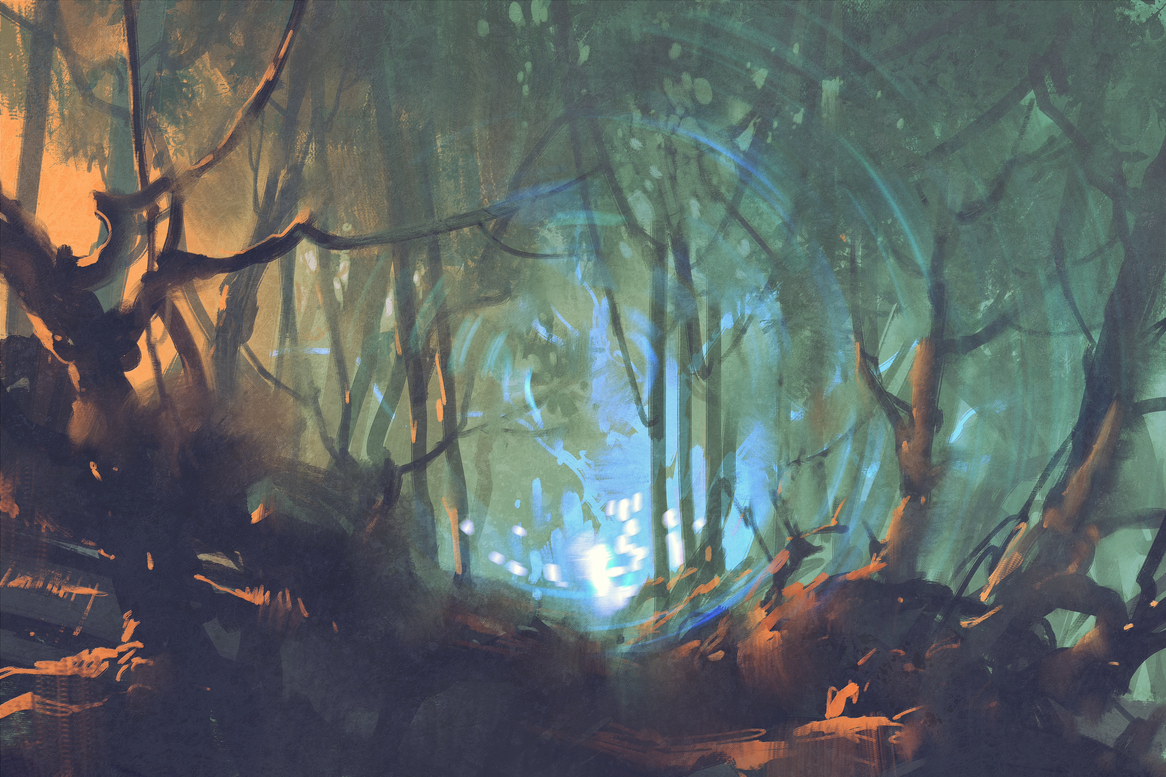 Millwood Pines Dark Forest with Mystic Light - Wrapped Canvas Graphic ...