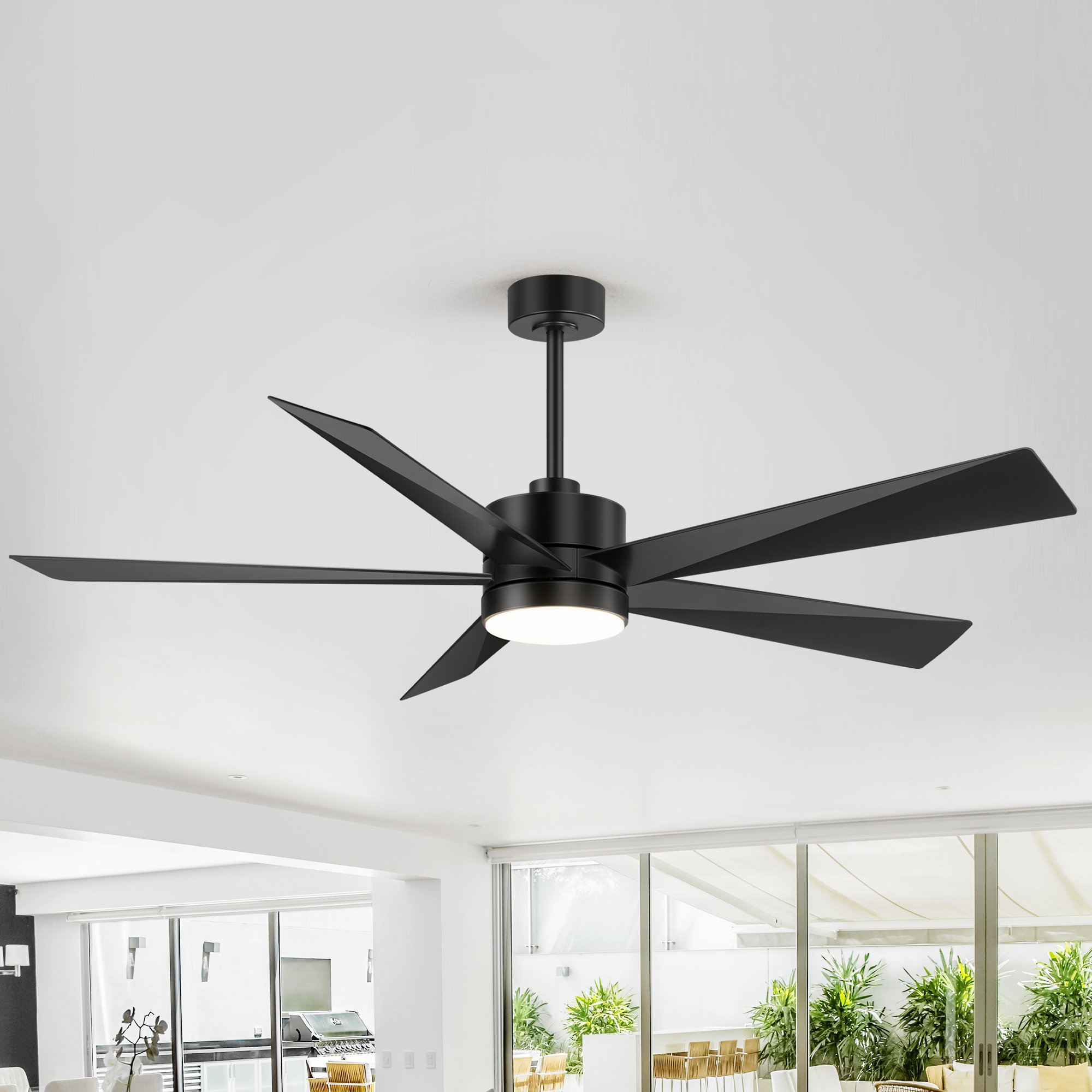 Ebern Designs 65 Inch Ceiling Fans With Lights And Remote, Black Indoor ...