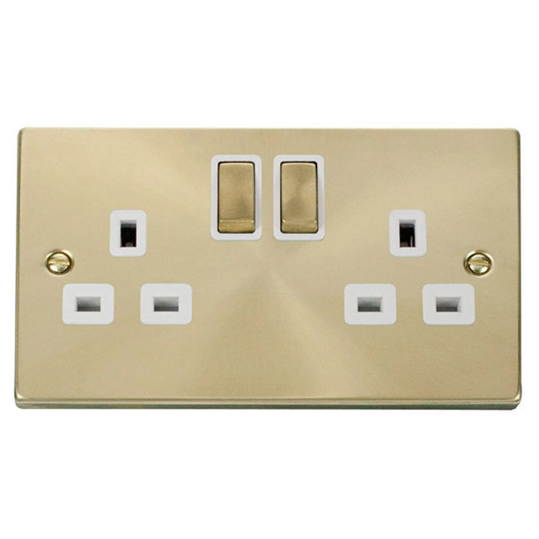 17 Stories Satin Brass 2 Gang 13A DP Ingot Twin Double Switched Plug ...