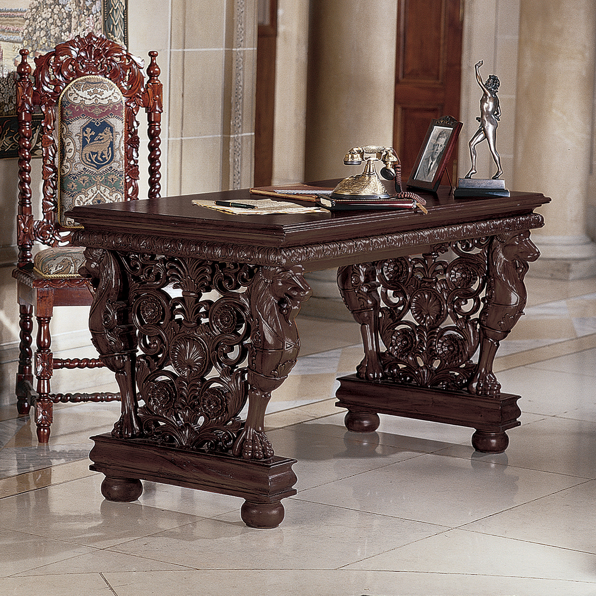 Fleur De Lis Living Rene Gryphon 55'' Writing Desk & Reviews | Wayfair