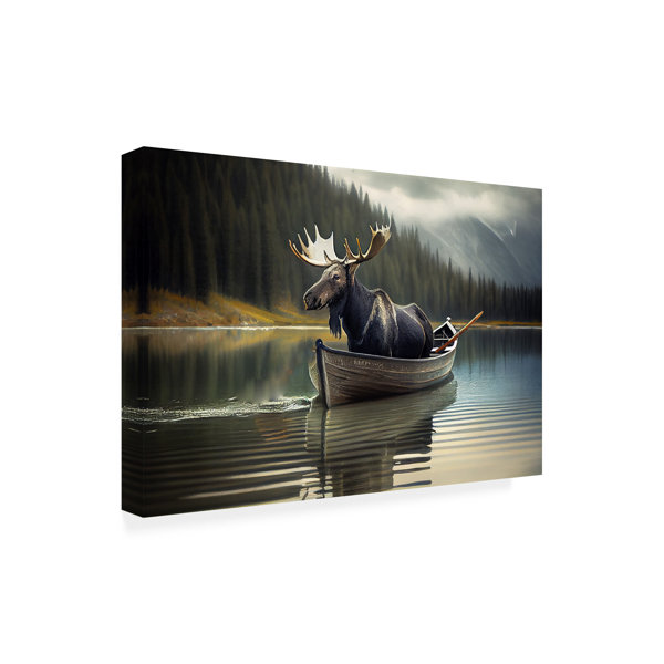 Union Rustic Moose Canoe On Canvas Print | Wayfair