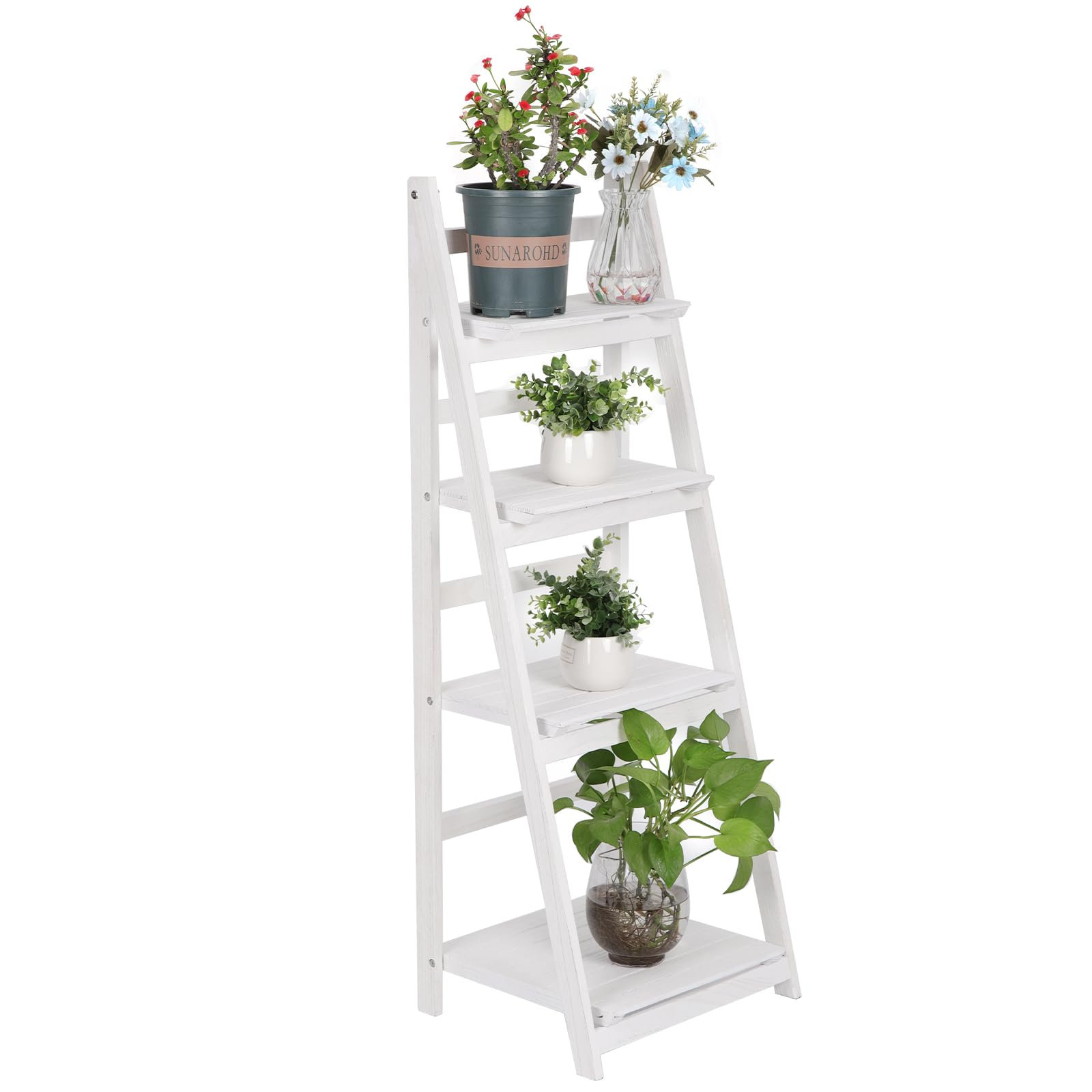One Allium Way® Foldable Ladder Shelf Wood Multi Tier Plant Stand Tall ...