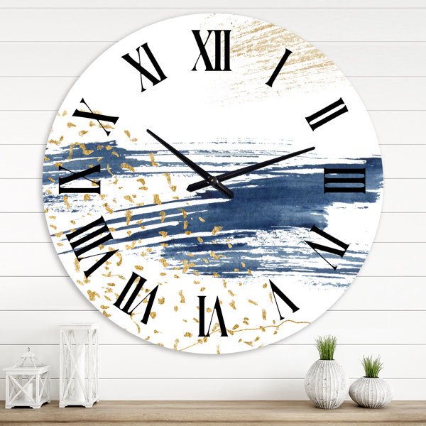 East Urban Home Dark Blue and Gold Abstract I - Modern wall clock ...