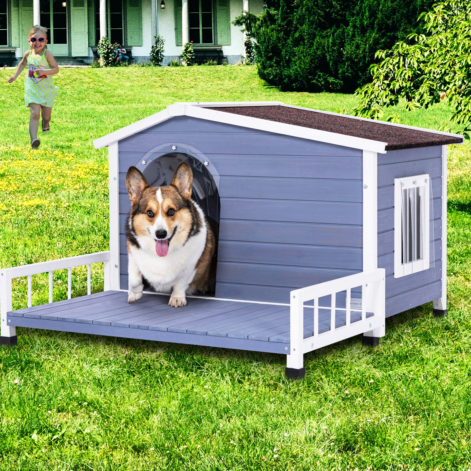 Tucker Murphy Pet™ Solid Wood Dog House With Terrace & Ventilation ...