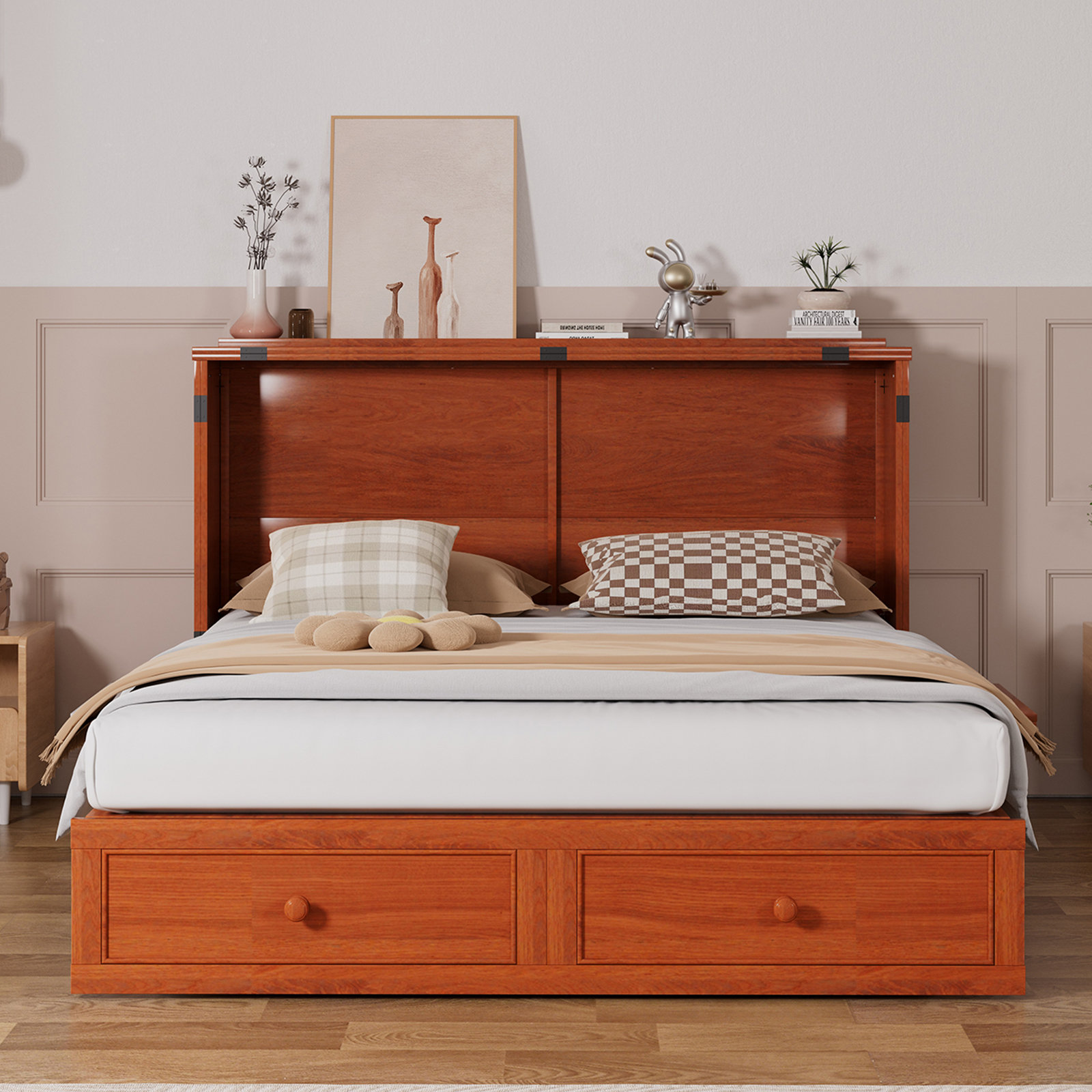 Latitude Run® Murphy Bed, Queen Cabinet Bed With Usb Ports & Tri-fold Mattress, Saving Space ...