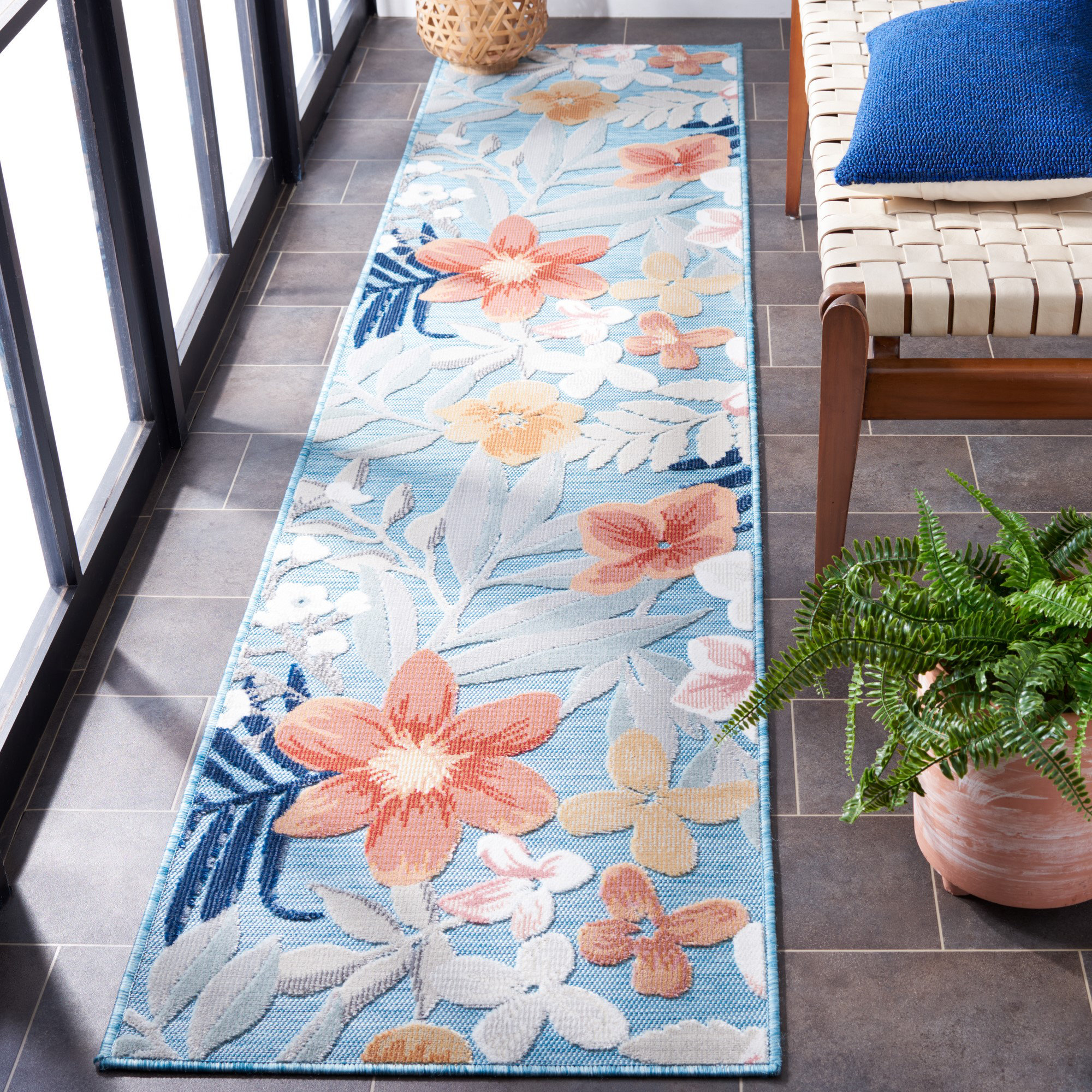 Wade Logan® Aadham Floral Navy Blue/Aqua/Rust Indoor / Outdoor Area Rug ...