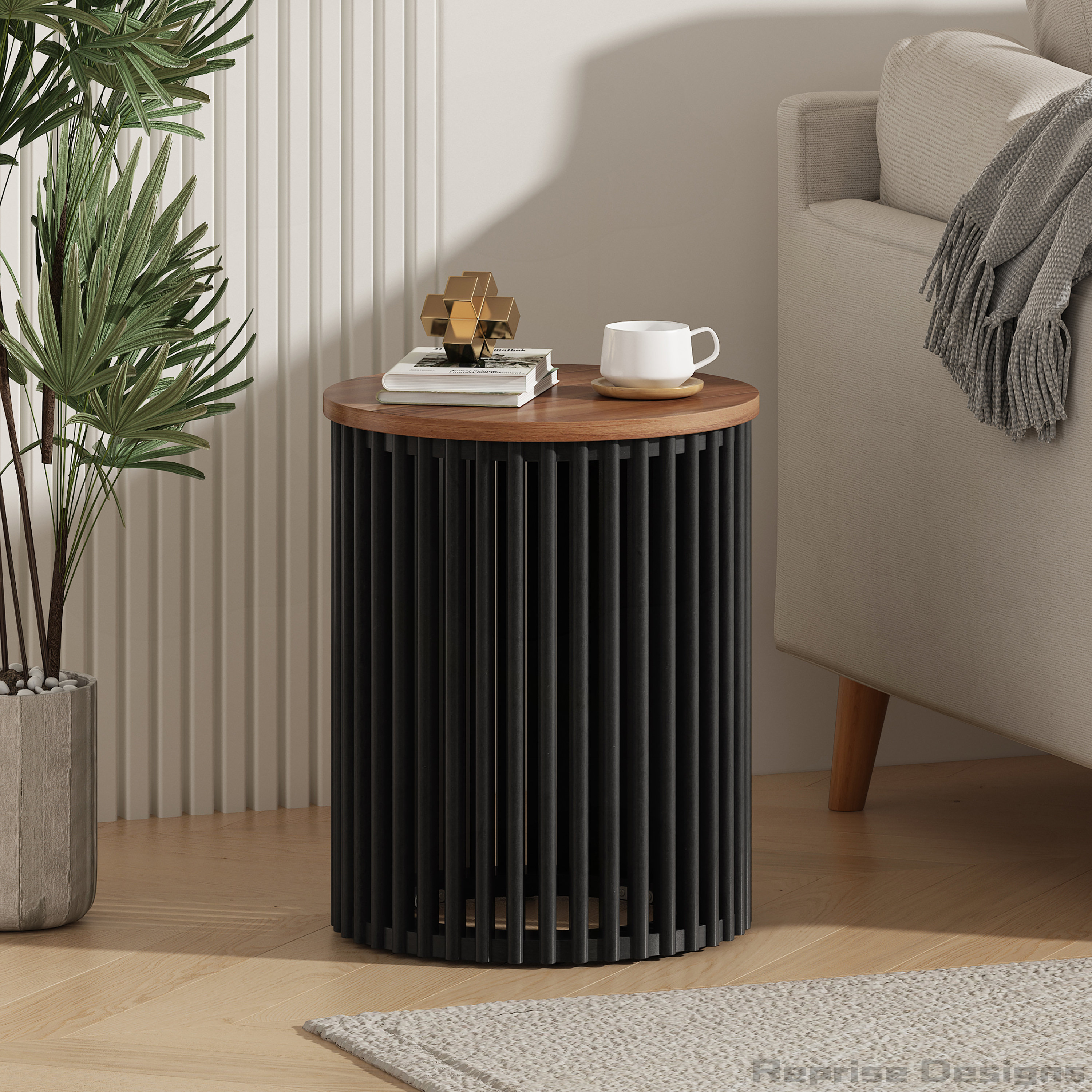 Reprise Designs Handcrafted Acacia Wood Side Table with Circular Top ...